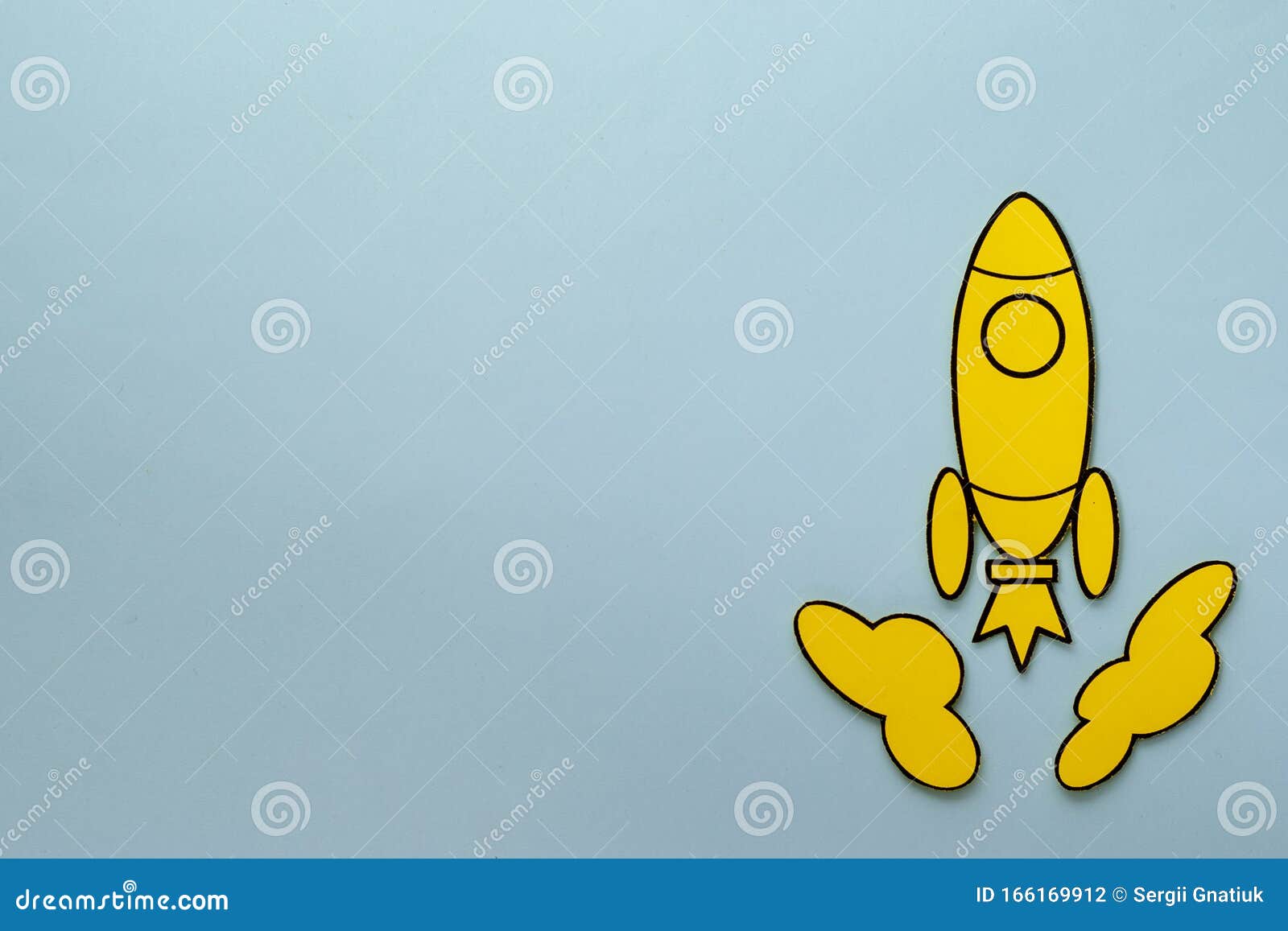 Yellow Cartoon Rocket Zooming through Space a Blue Background Stock ...