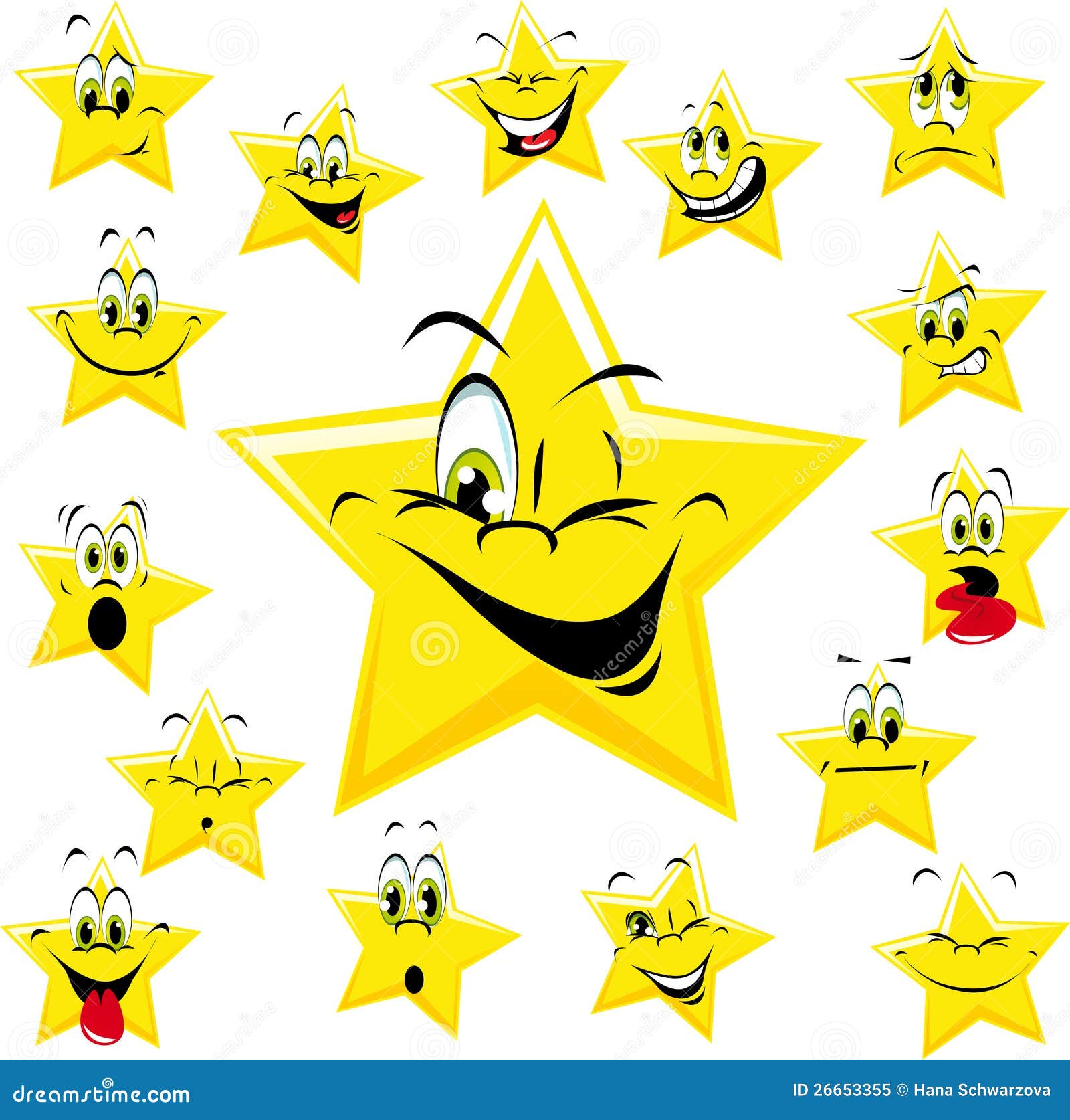 Yellow Cartoon Star Faces stock vector. Illustration of faces - 26653355