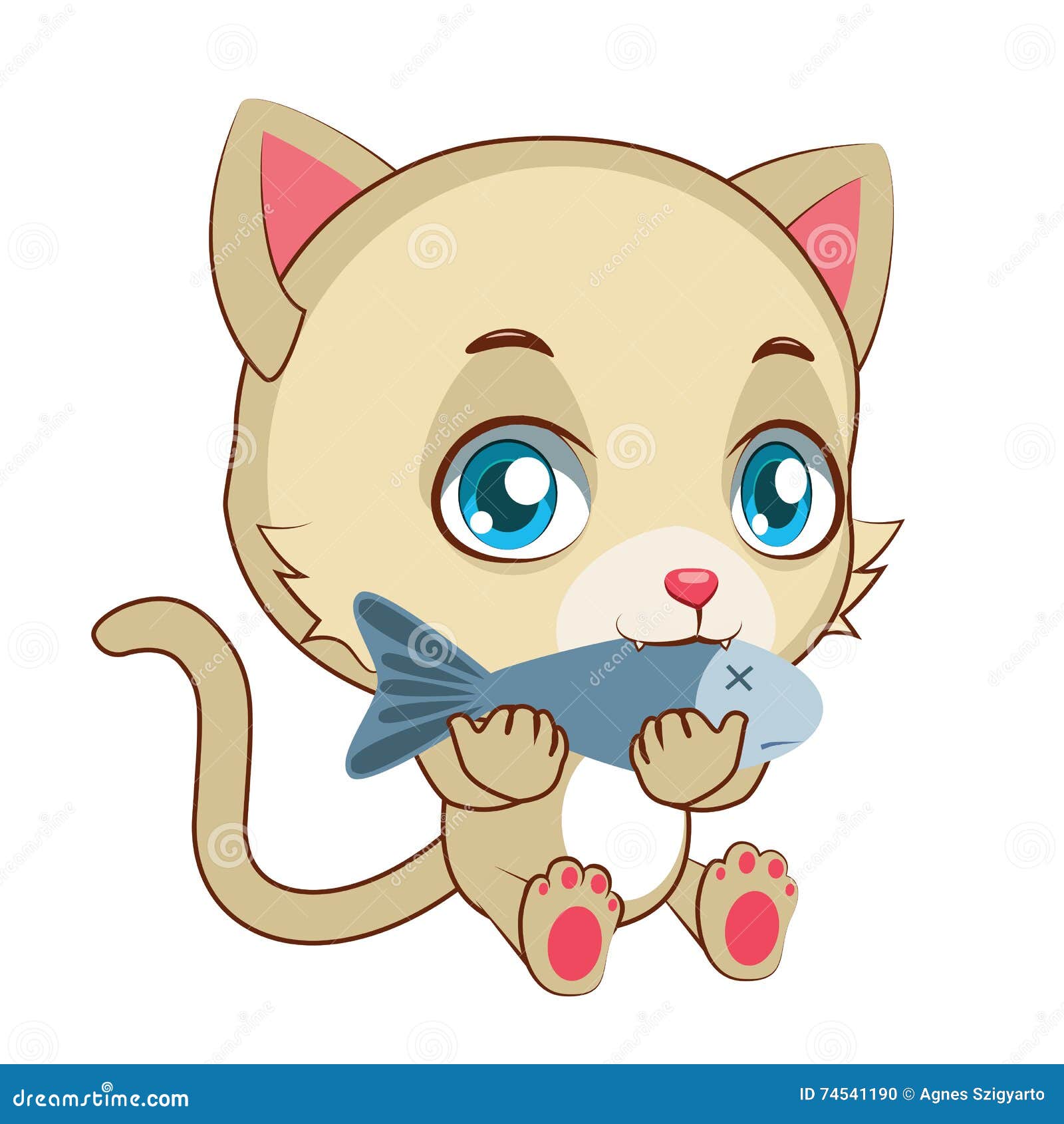 Cat Eating Fish Drawing