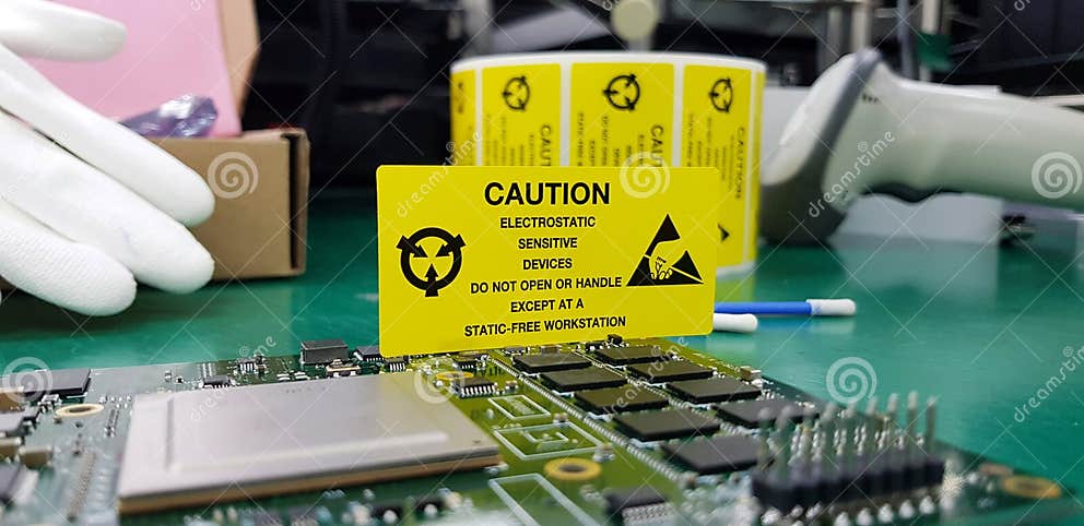The Yellow CAUTION Label for Electrostatic Sensitive Devices ESD on ...