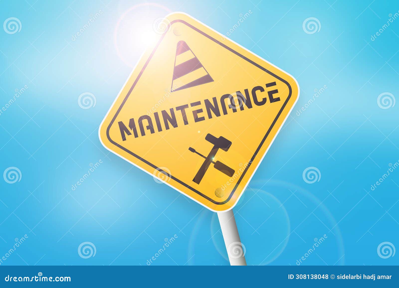 Yellow Caution Maintenance Sign Stock Illustration - Illustration of ...