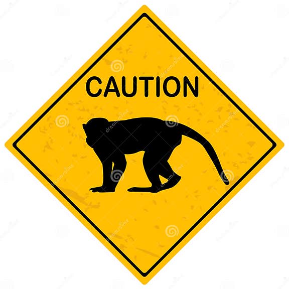 Yellow Caution Sign with Monkey Stock Vector - Illustration of safari ...