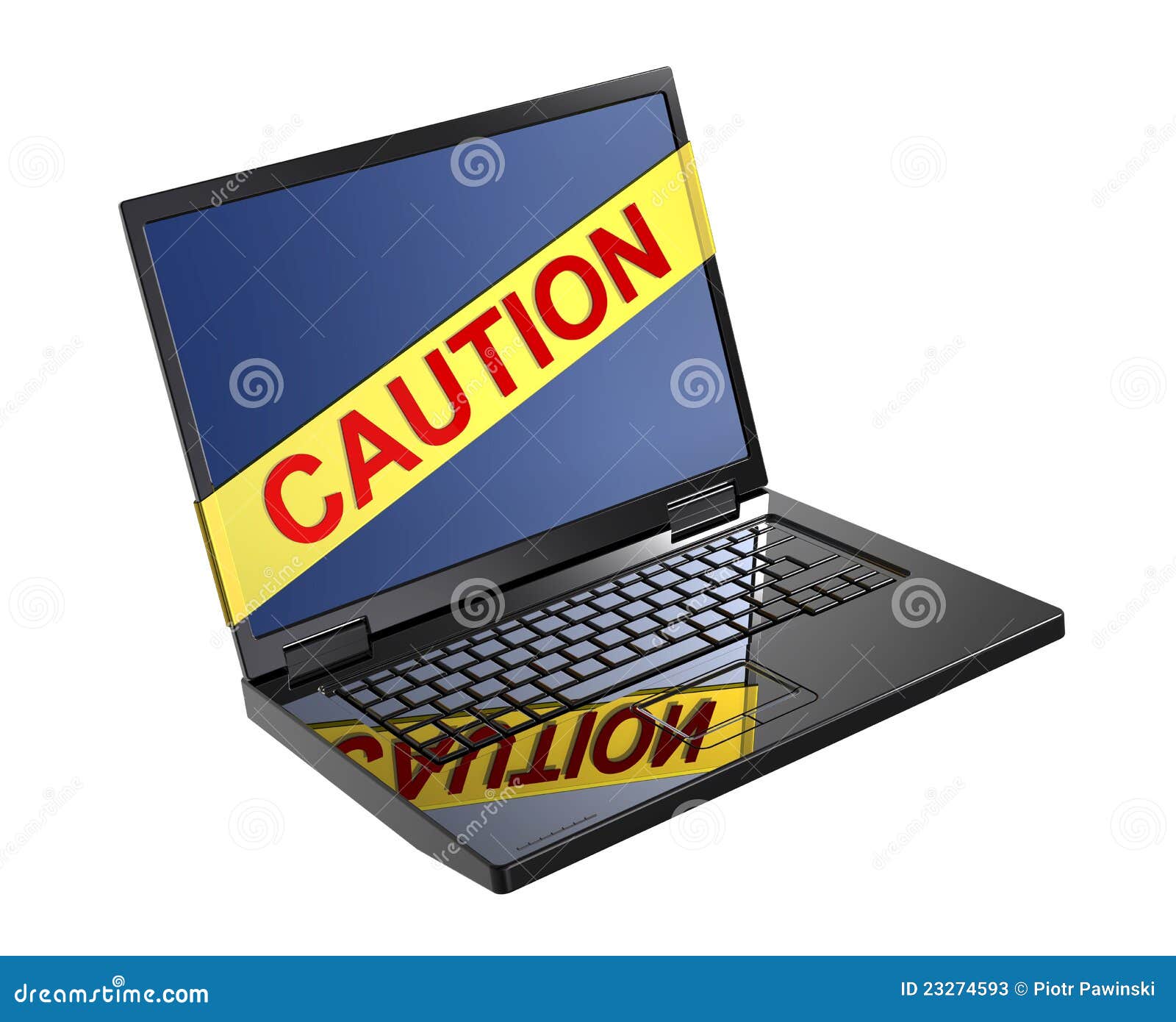 Yellow Caution Tape Over Laptop Screen. Stock Illustration ...