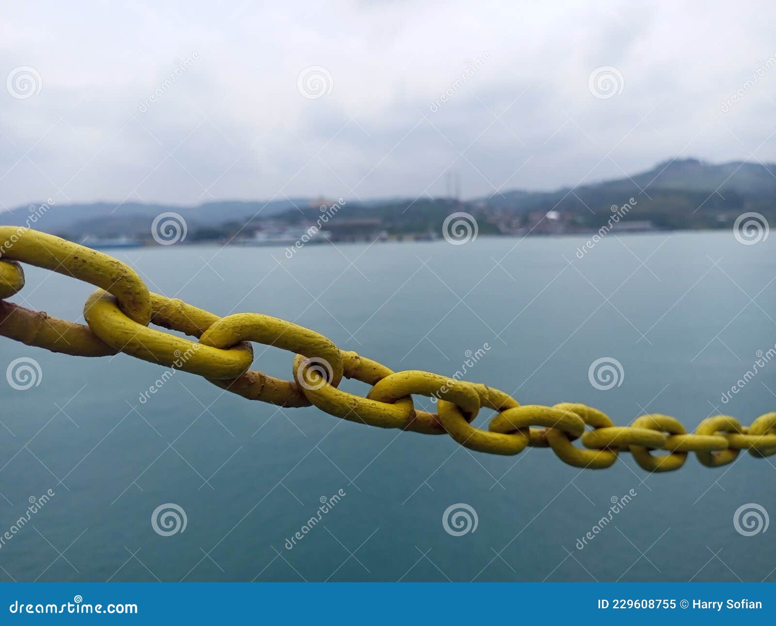 Yellow chains on the ferry stock image. Image of life - 229608755