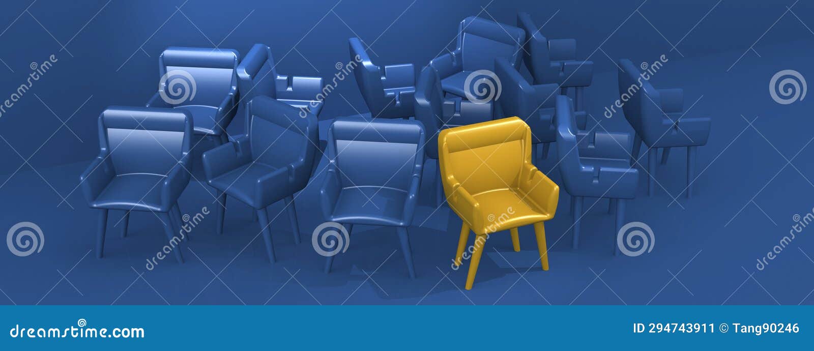 Yellow Chair Lead a Group of Blue Chairs Stock Illustration ...
