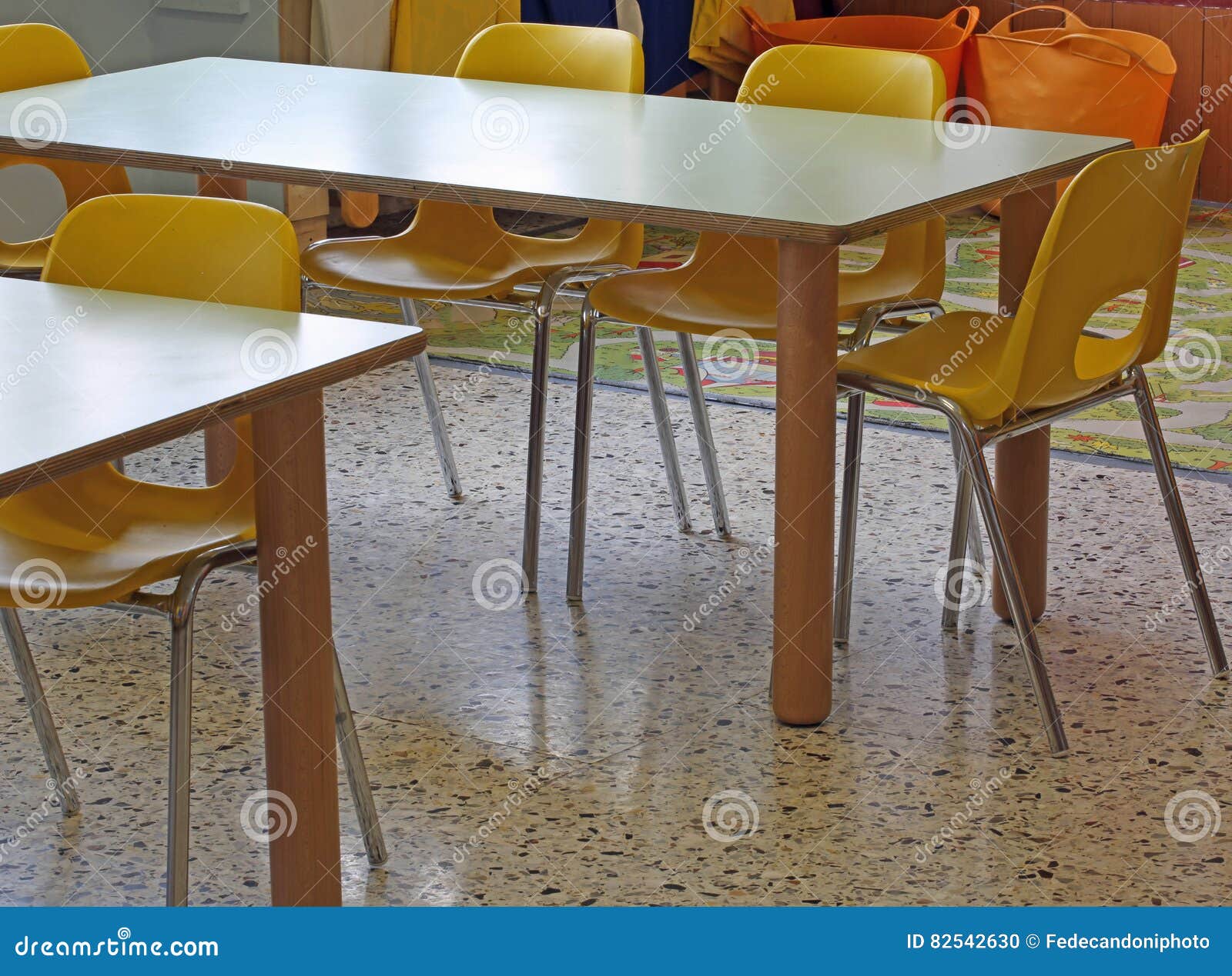 Yellow Chairs and Small Tables Kindergarten School Stock Photo - Image ...