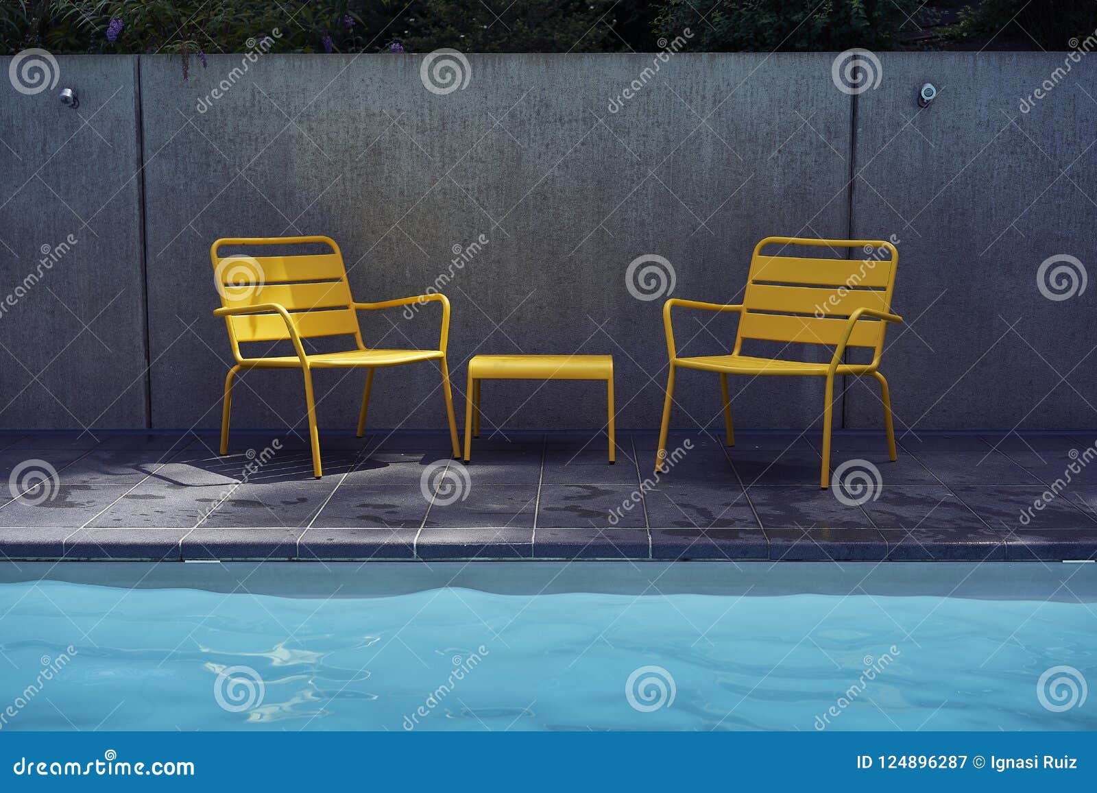 Yellow Chairs and Table in the Pool Side Stock Image - Image of life ...