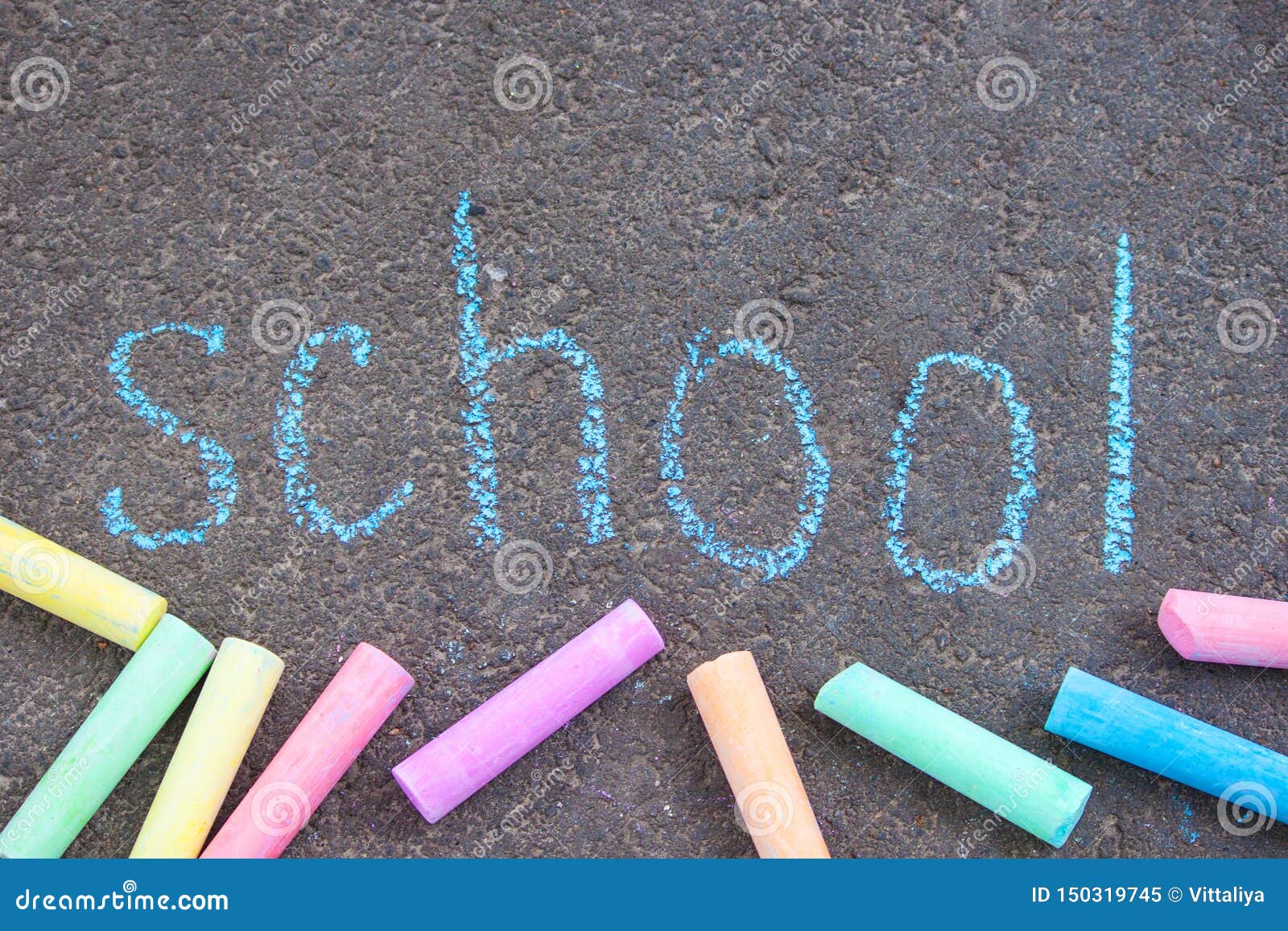 Yellow Chalk Drawing on Asphalt Text School Stock Image - Image of ...