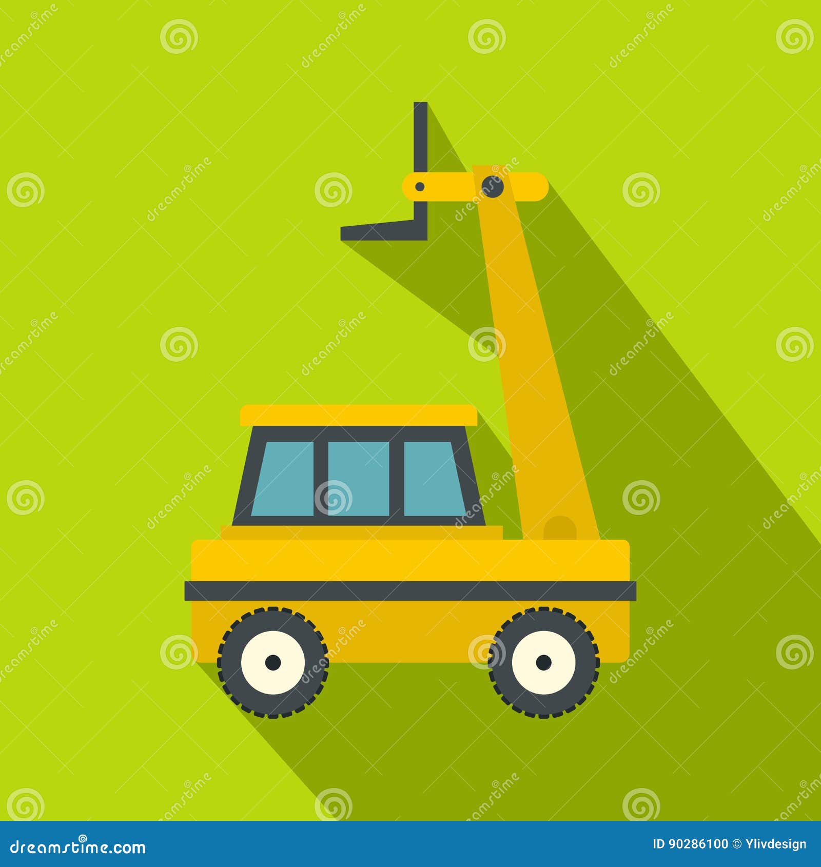 Yellow Cherry Picker Icon, Flat Style Stock Vector - Illustration of ...