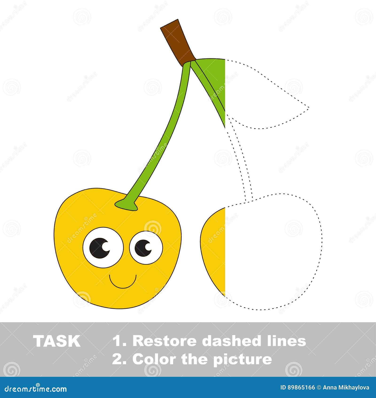 Yellow Cherry To Be Colored. Vector Trace Game. Stock Vector ...