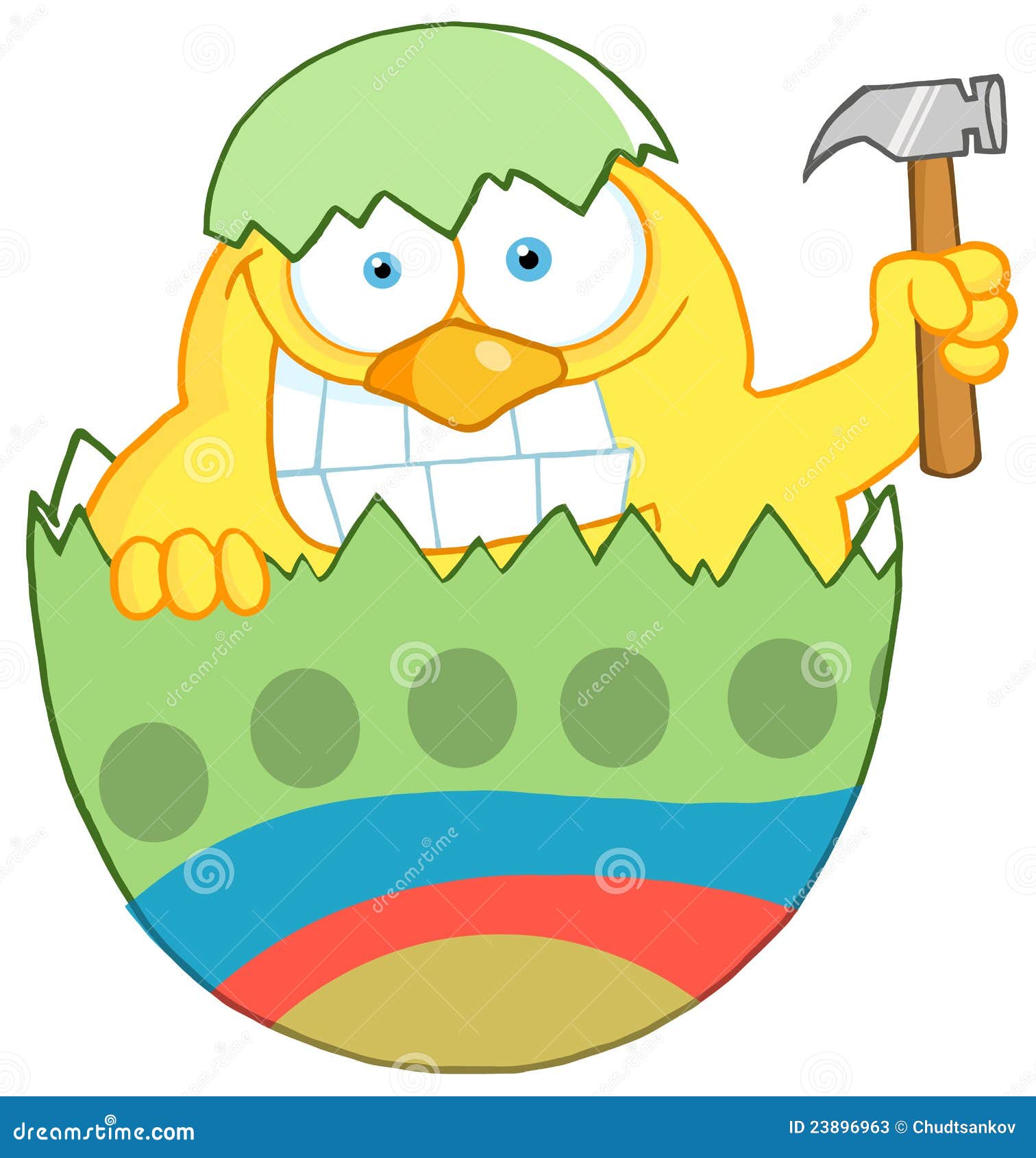 Yellow Chick Holding a Hammer in a Green Shell Stock Vector - Illustration of holiday, easter ...