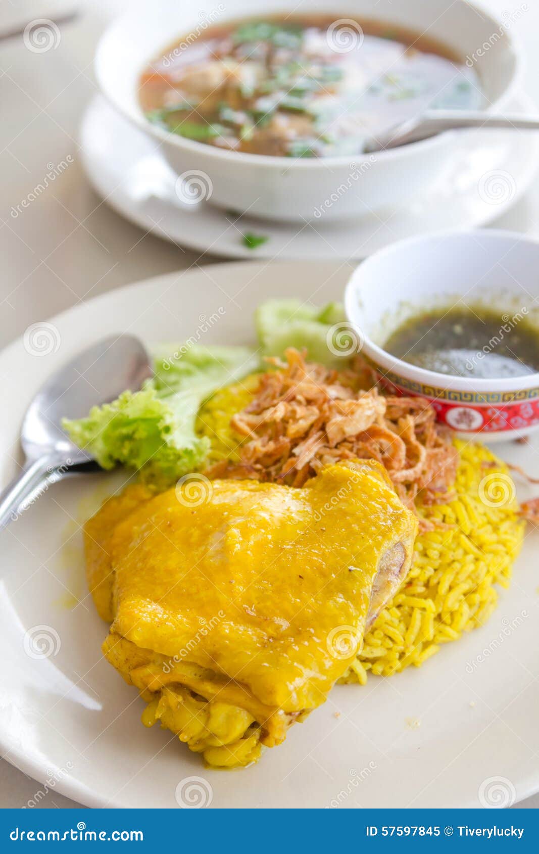 Yellow chicken rice stock image. Image of baked, cuisine - 57597845