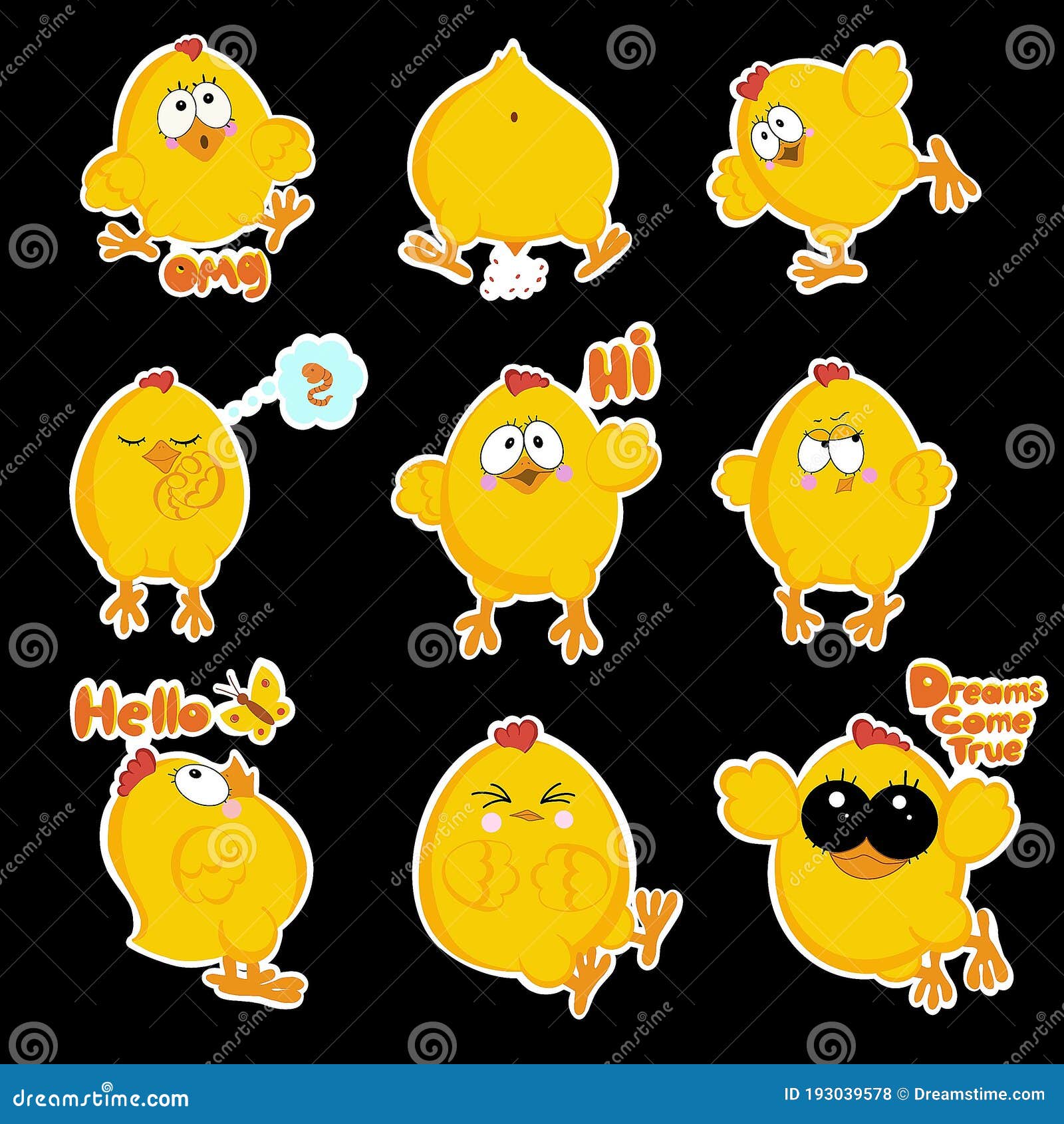 Yellow chicken stickers stock illustration. Illustration of cheerful ...