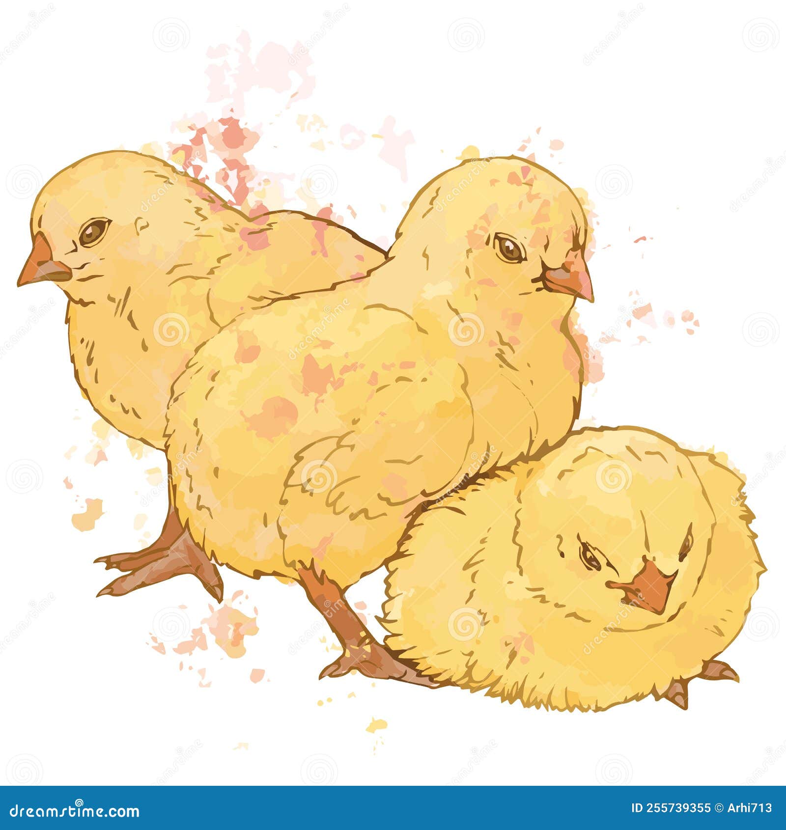 Yellow Chickens Vector Handmade Stock Vector - Illustration of cheerful ...