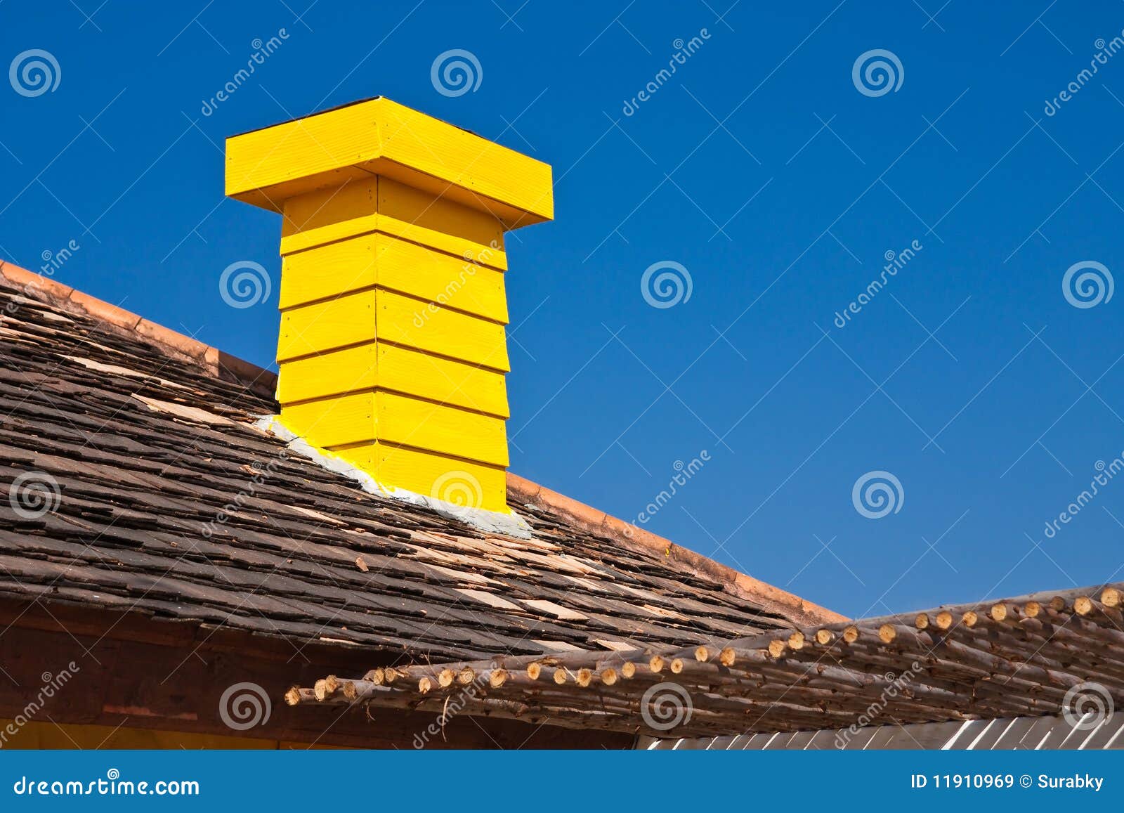 Yellow Chimney and Blue Sky Stock Image - Image of yellow, building ...