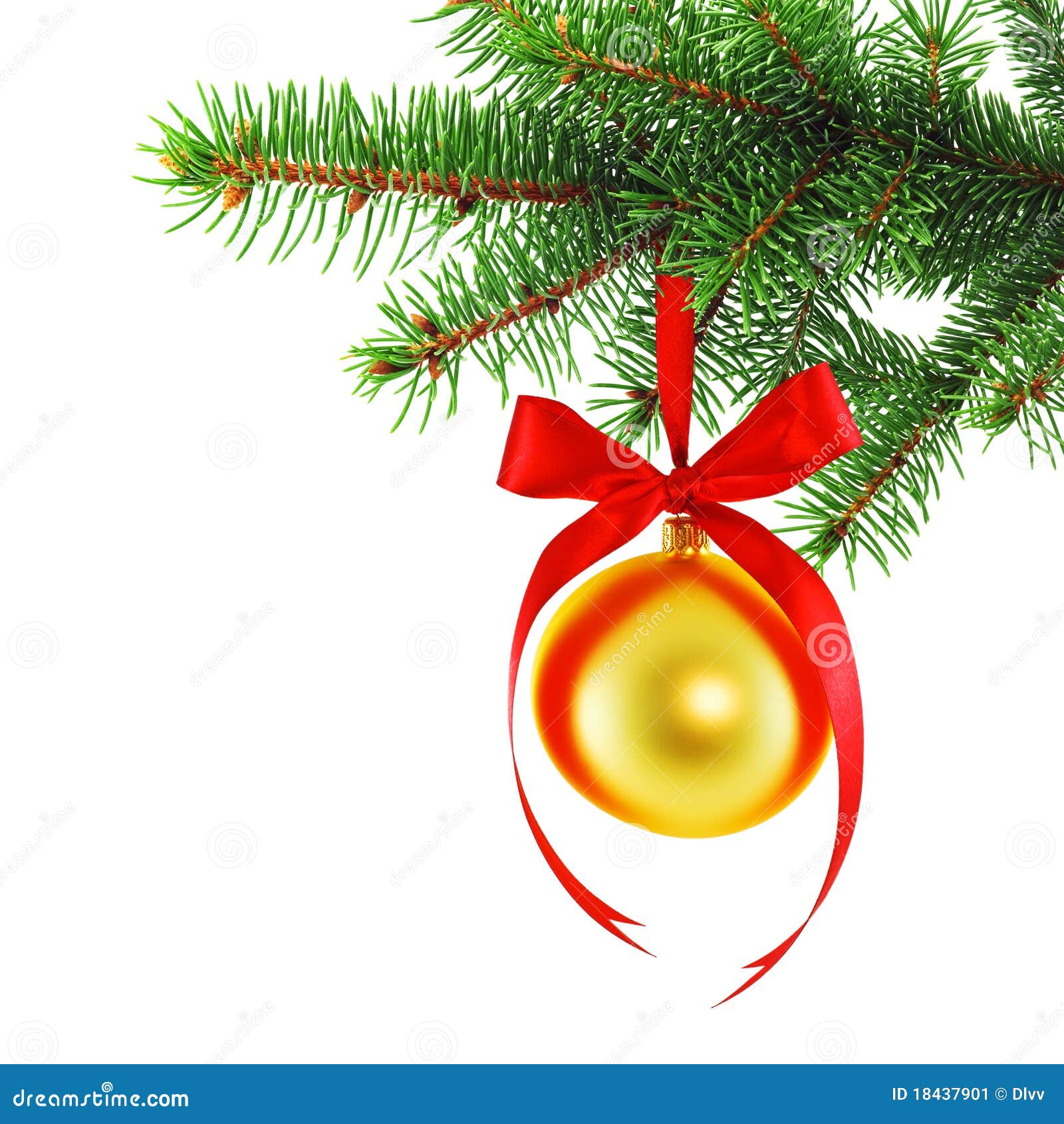 Yellow Christmas Bauble with Red Satin Bow Stock Image - Image of ball ...