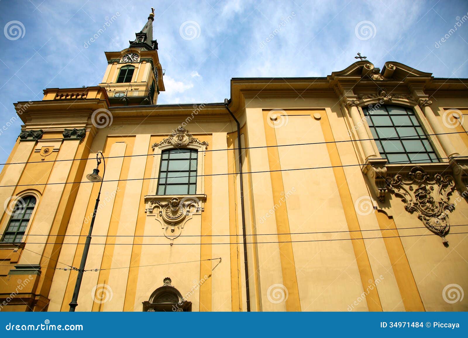 Yellow church stock photo. Image of church, tower, clocktower - 34971484