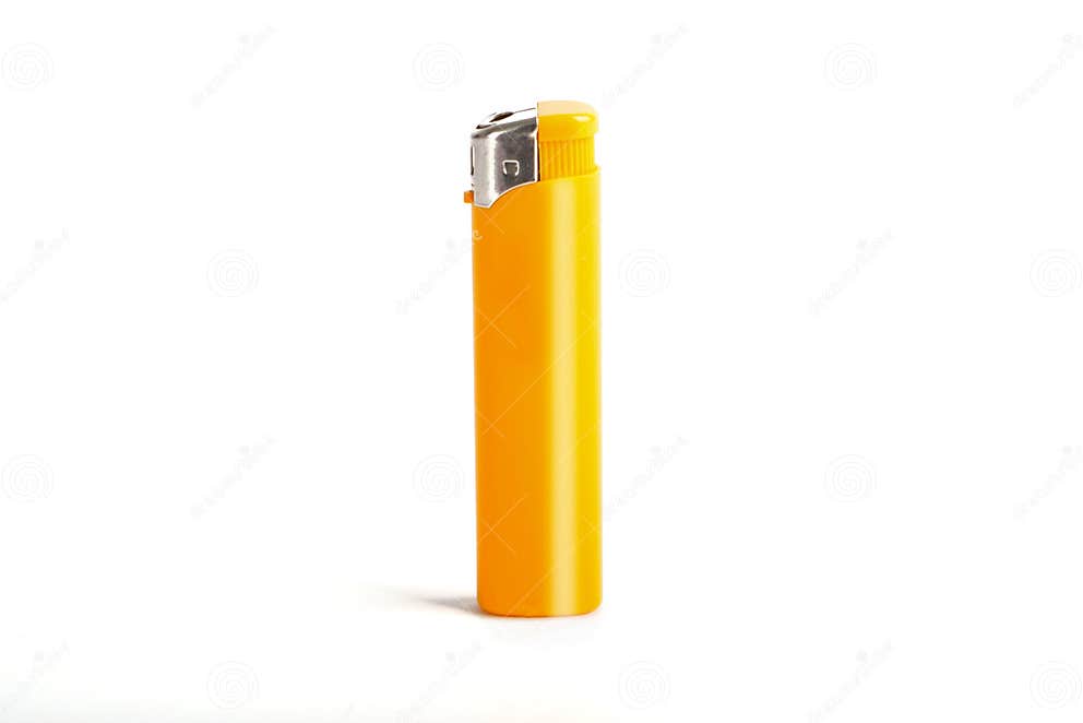 Yellow Cigarette Lighter Isolated on a White Stock Photo - Image of ...
