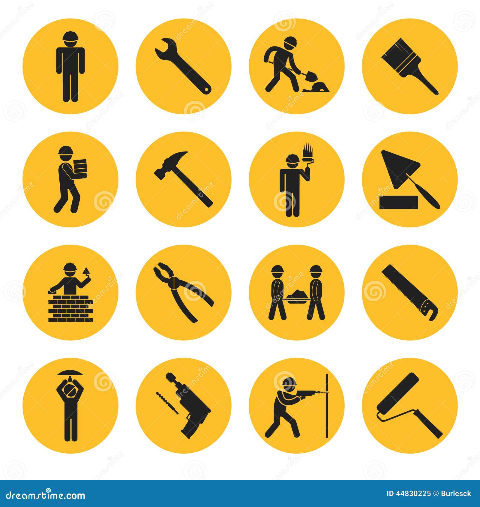 Yellow Circle Construction and Building Icons Stock Vector ...