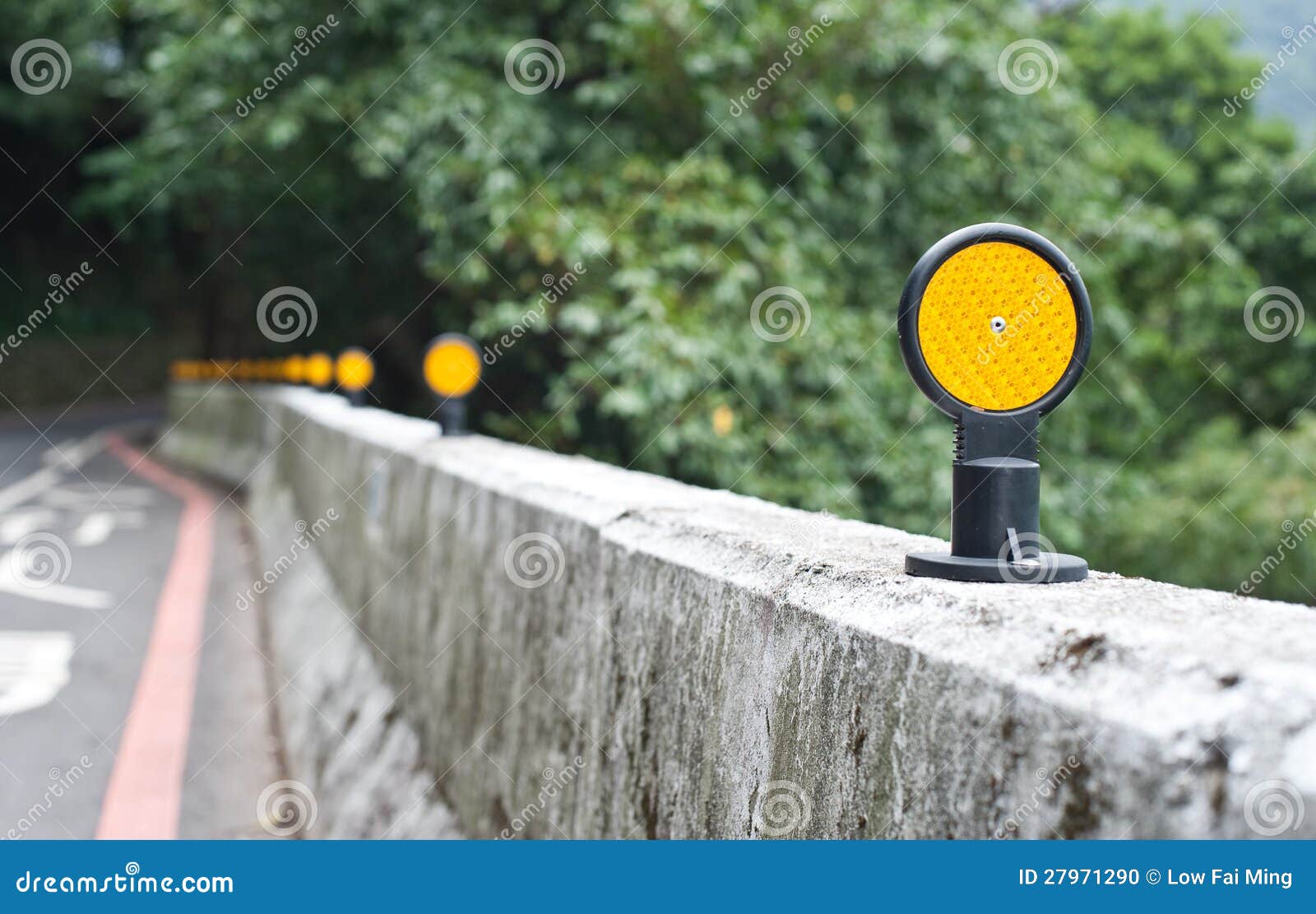 Yellow Ciricle Signs on the Road Stock Photo - Image of plastic, hills ...