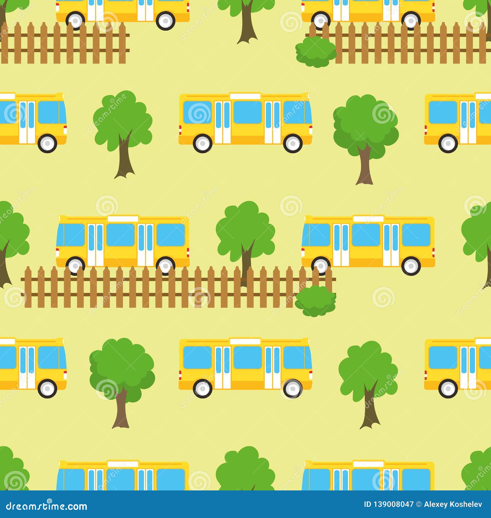 Yellow City Bus Seamless Pattern Stock Vector - Illustration of ...