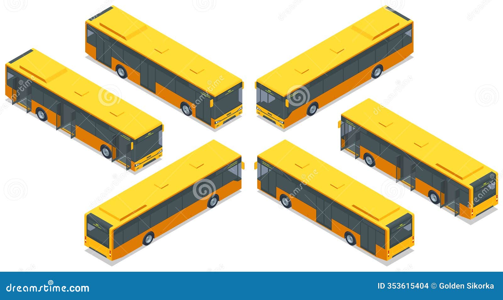 Yellow City Buses. Isometric Vector Image of Yellow City Buses Stock ...
