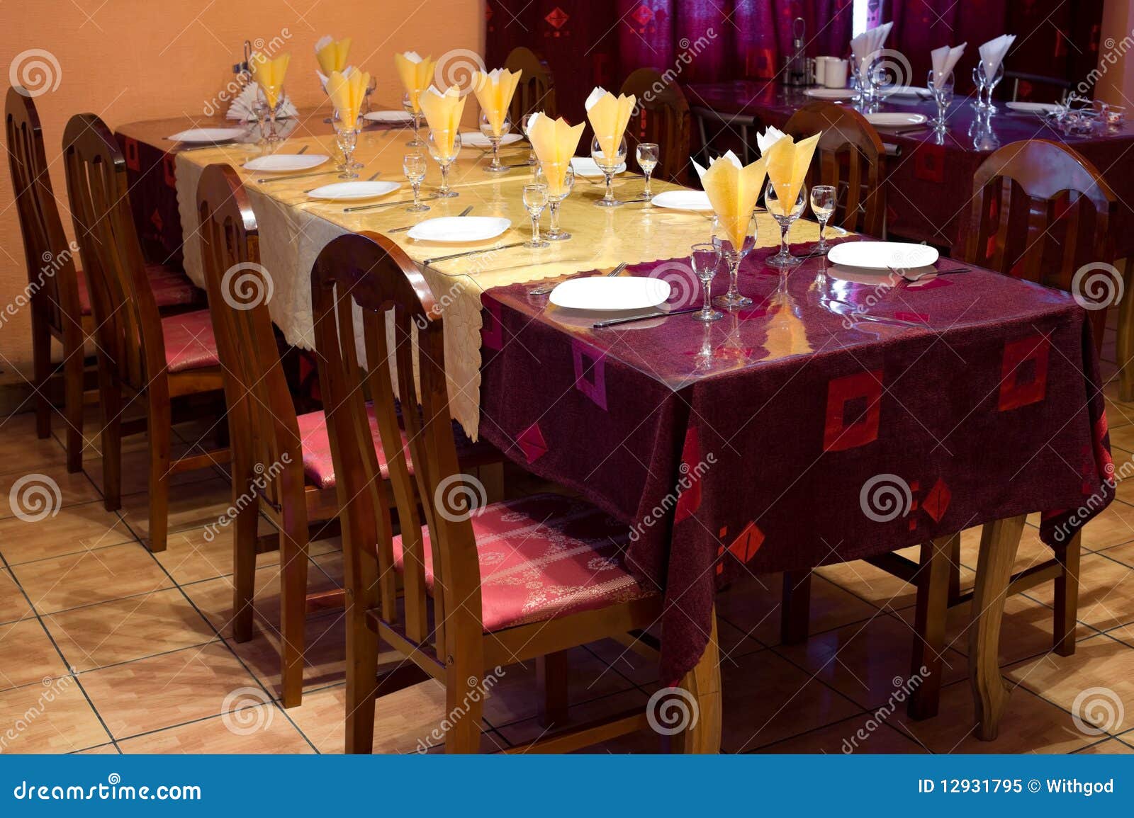 Yellow and Claret Coloured Restaurant Table Stock Image - Image of room ...