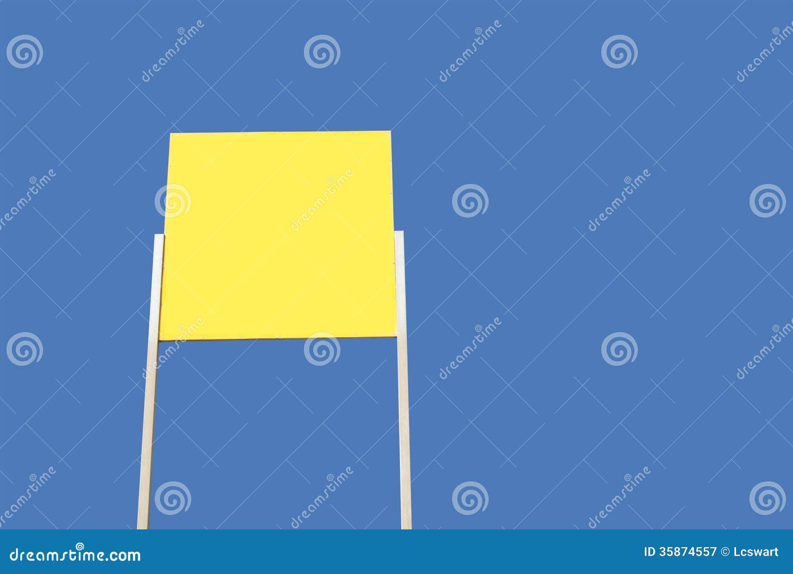 Yellow Clear Signboard Against Blue Background Stock Image - Image of ...