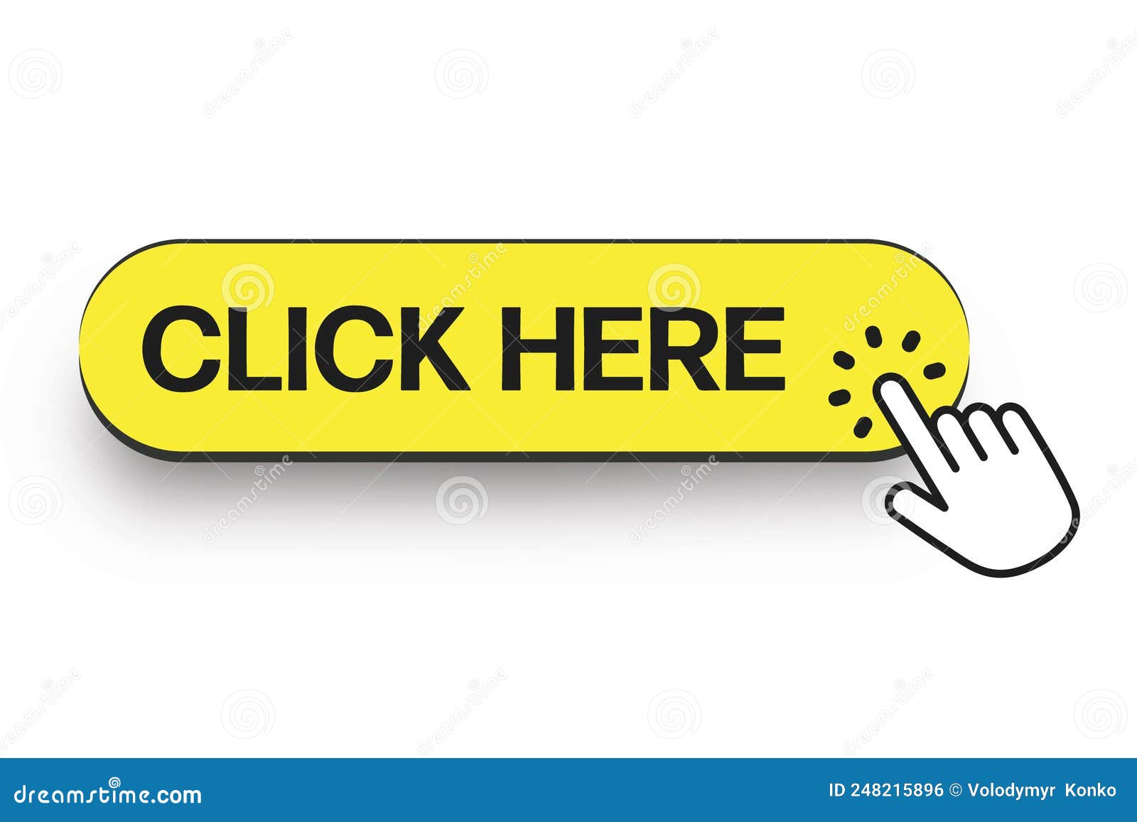 Yellow Click Here Button with Hand Pointer Clicking Icon Bubble. Click ...
