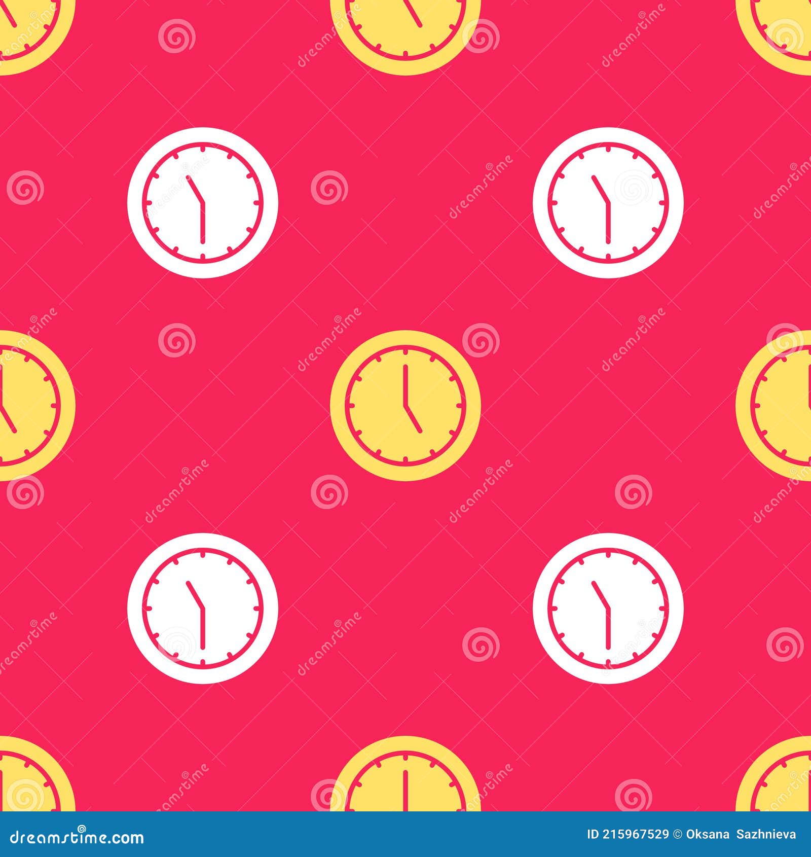 Yellow Clock Icon Isolated Seamless Pattern on Red Background. Time ...