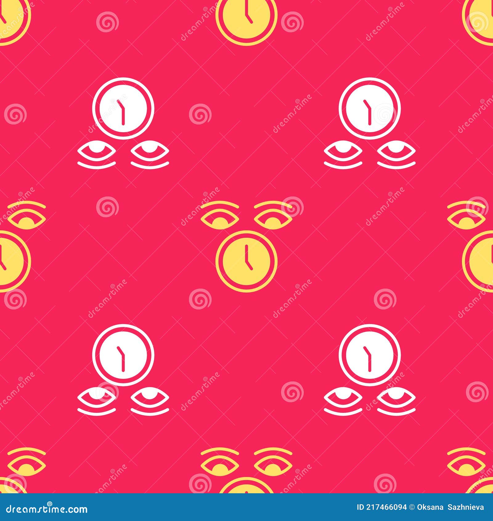 Yellow Clock Icon Isolated Seamless Pattern on Red Background. Time ...