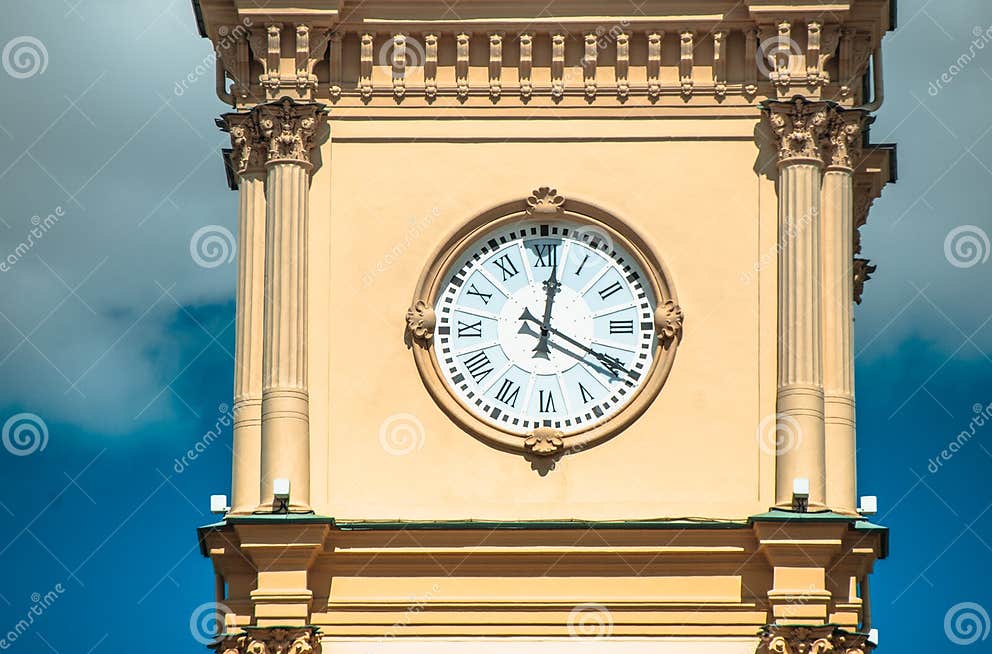 Yellow Clock Tower Against the Blue Sky Stock Image - Image of ...