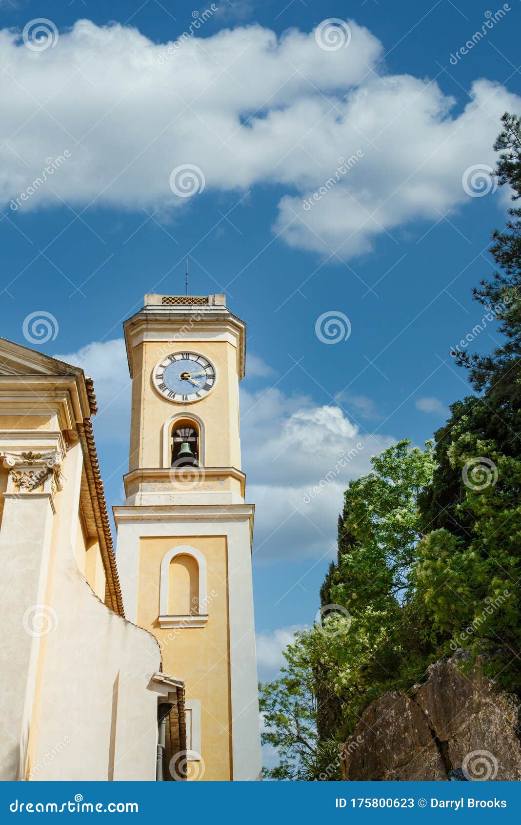 Yellow Clock Tower in Eze France Stock Image - Image of bell, france ...