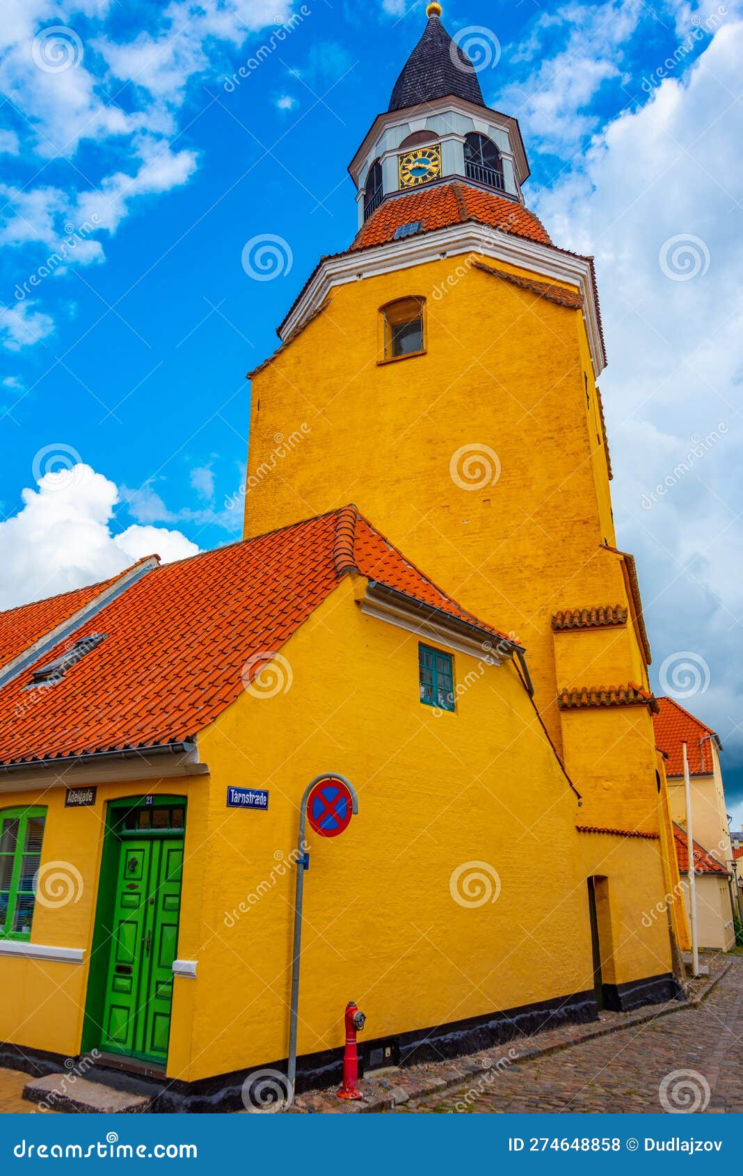 Yellow Clock Tower in Faaborg, Denmark Stock Photo - Image of tower ...