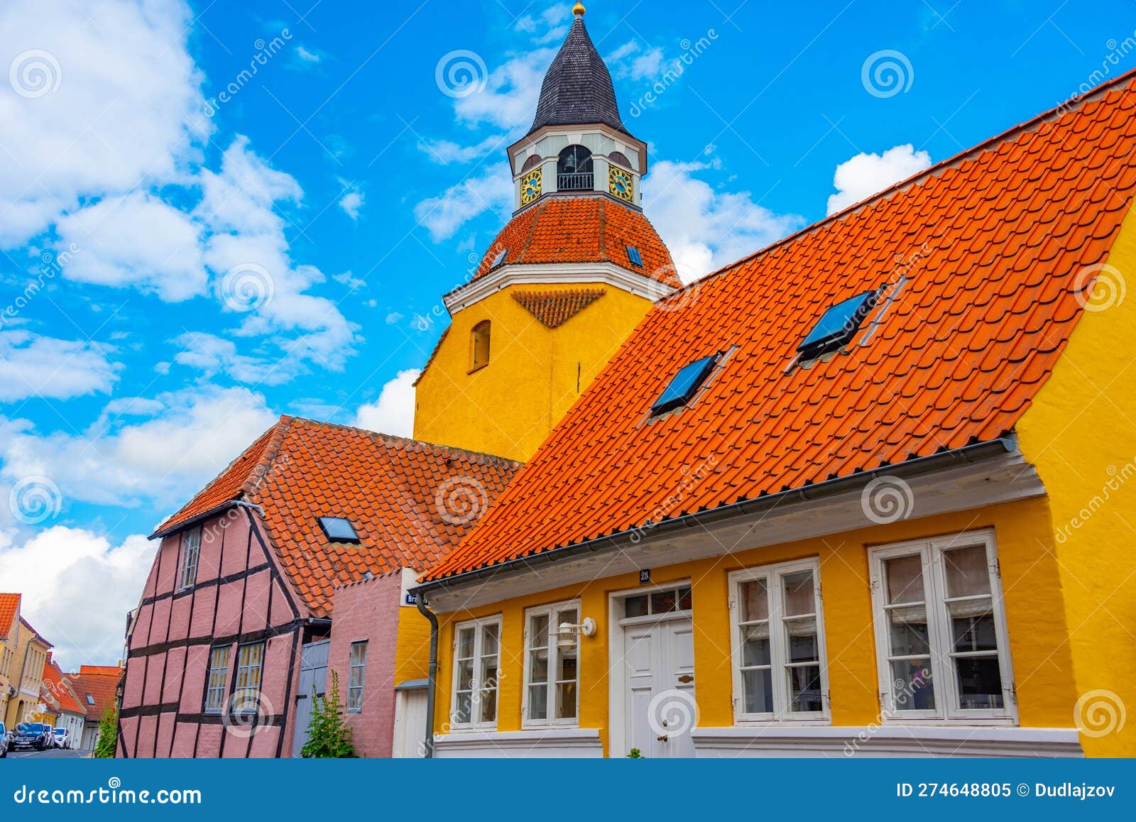 Yellow Clock Tower in Faaborg, Denmark Stock Image - Image of ...