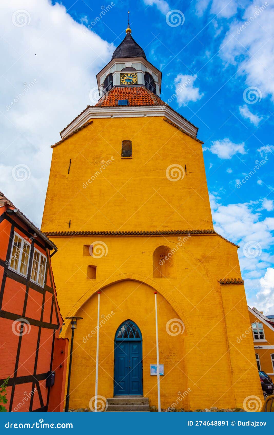 Yellow Clock Tower in Faaborg, Denmark Stock Image - Image of cityscape ...