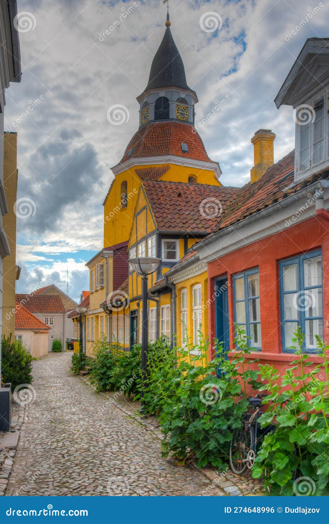 Yellow Clock Tower in Faaborg, Denmark Stock Photo - Image of clock ...