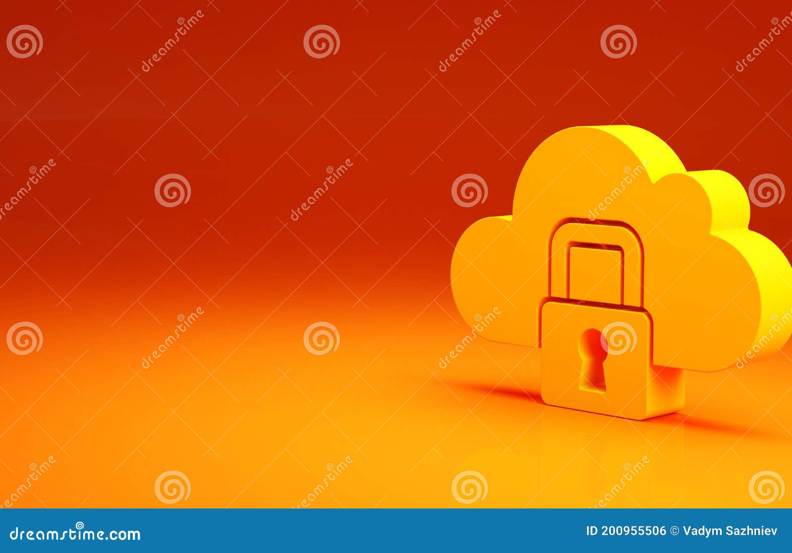 Yellow Cloud Computing Lock Icon Isolated on Orange Background. Security, Safety, Protection ...