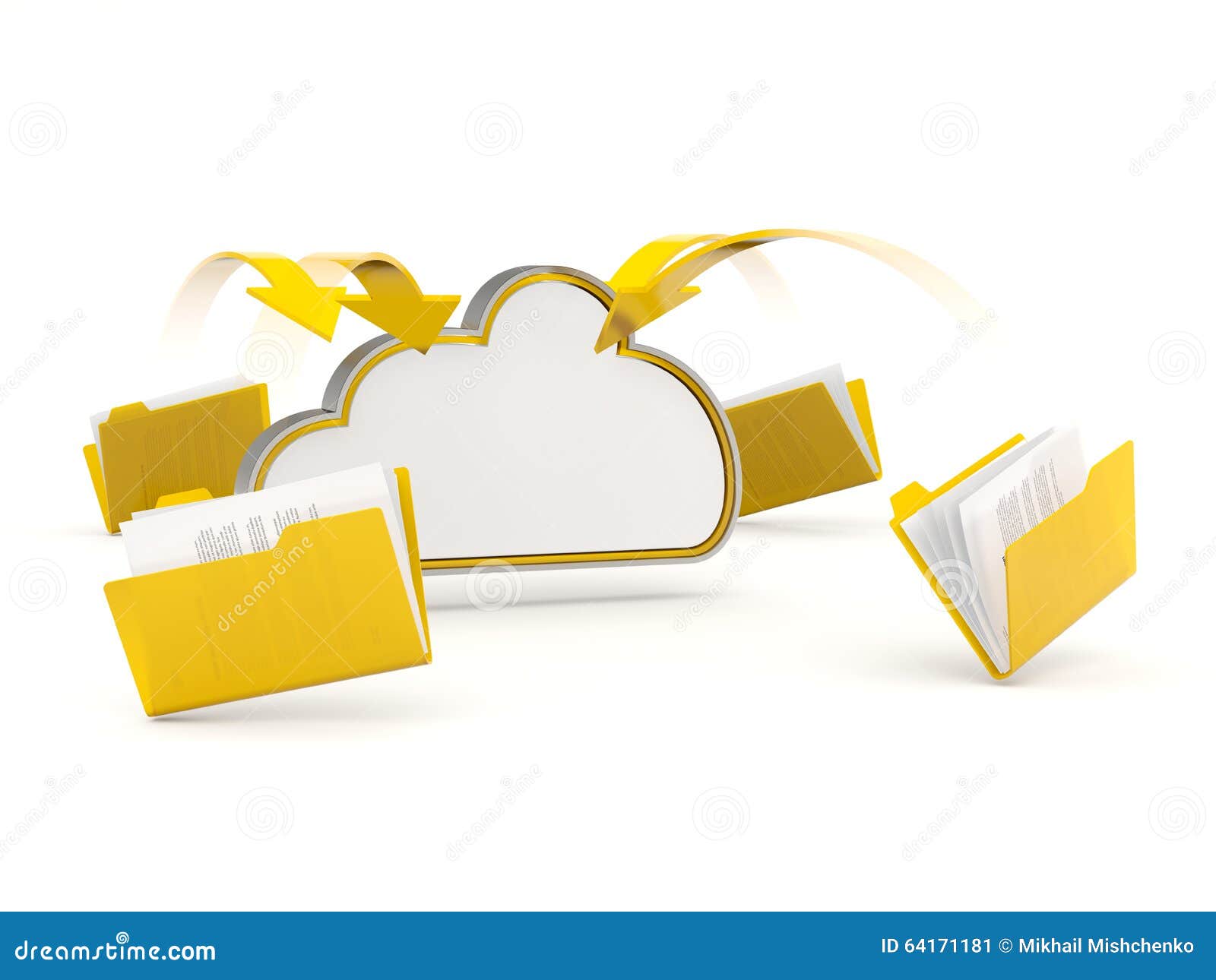 Yellow Cloud Drive Icon with Folders Stock Illustration - Illustration ...