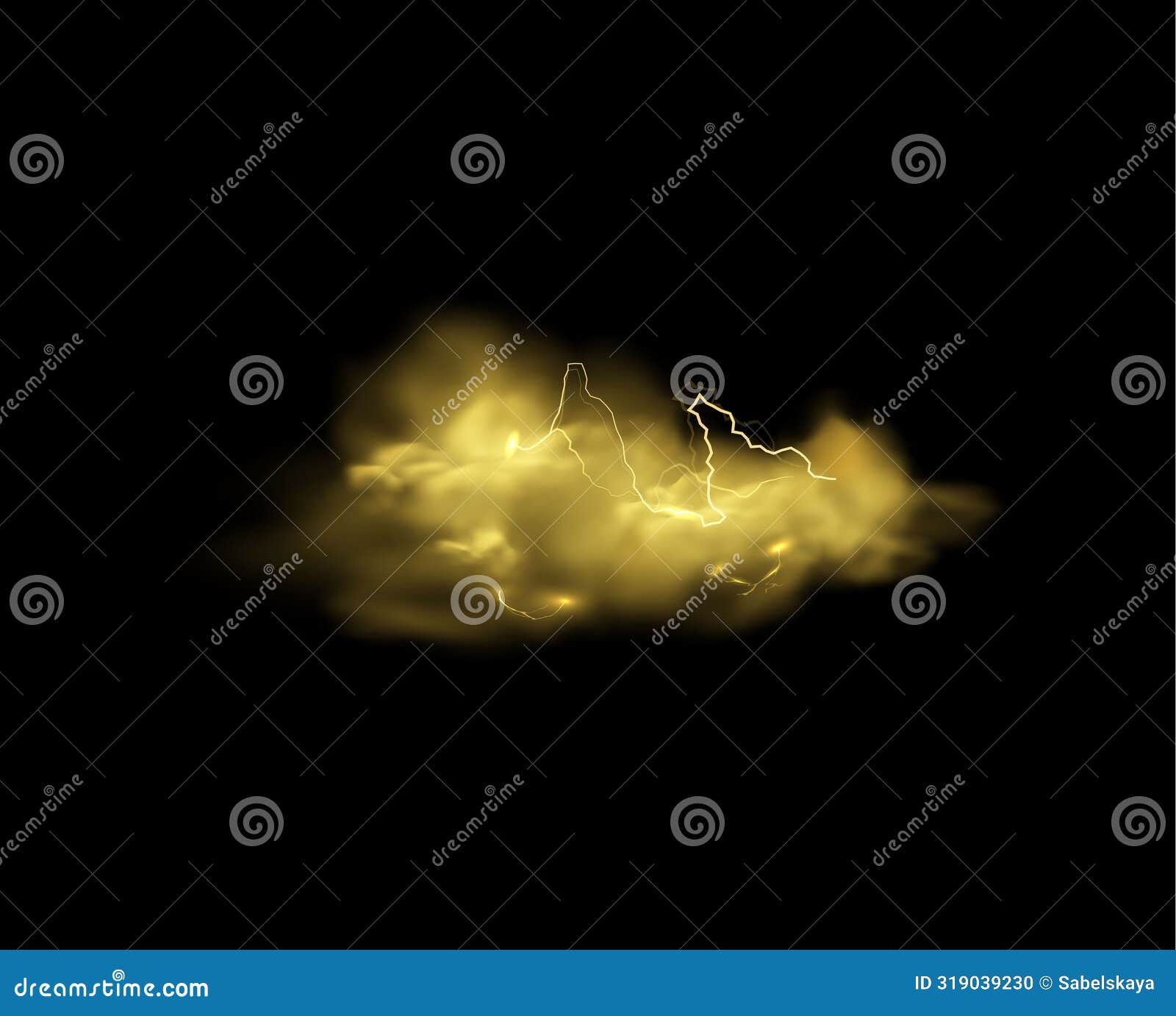 Yellow Cloud with Lightning Strikes Thundercloud, Vector Realistic ...