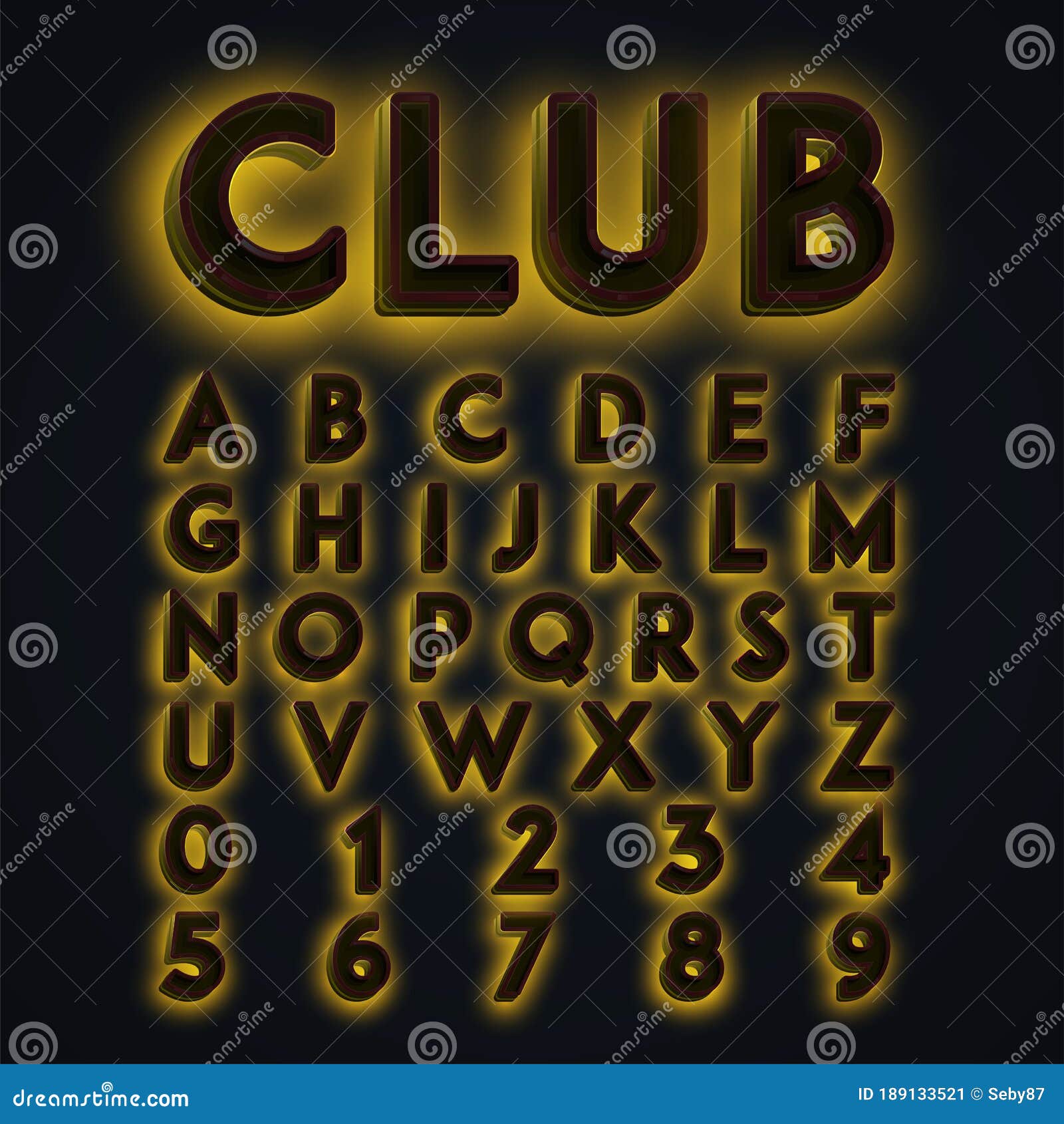 Yellow `CLUB` Neon Lights Typeset, Vector Stock Vector - Illustration ...