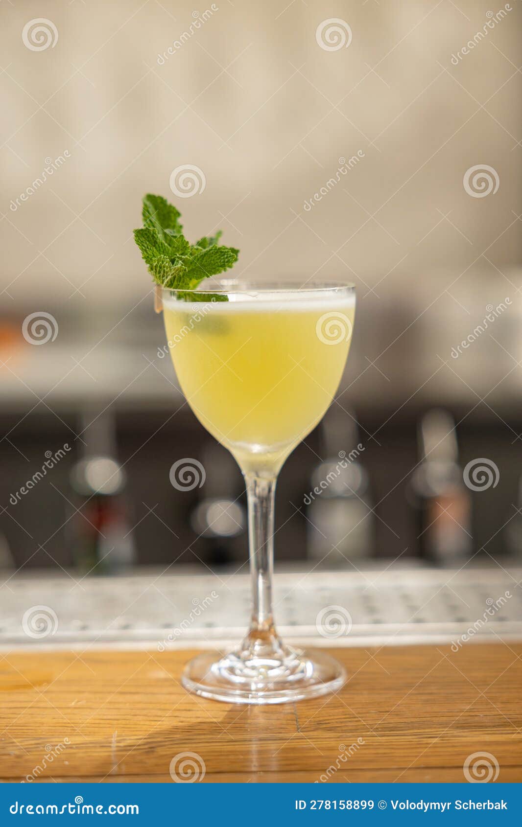 Yellow Cocktail with Mint on the Bar Stock Image - Image of white ...