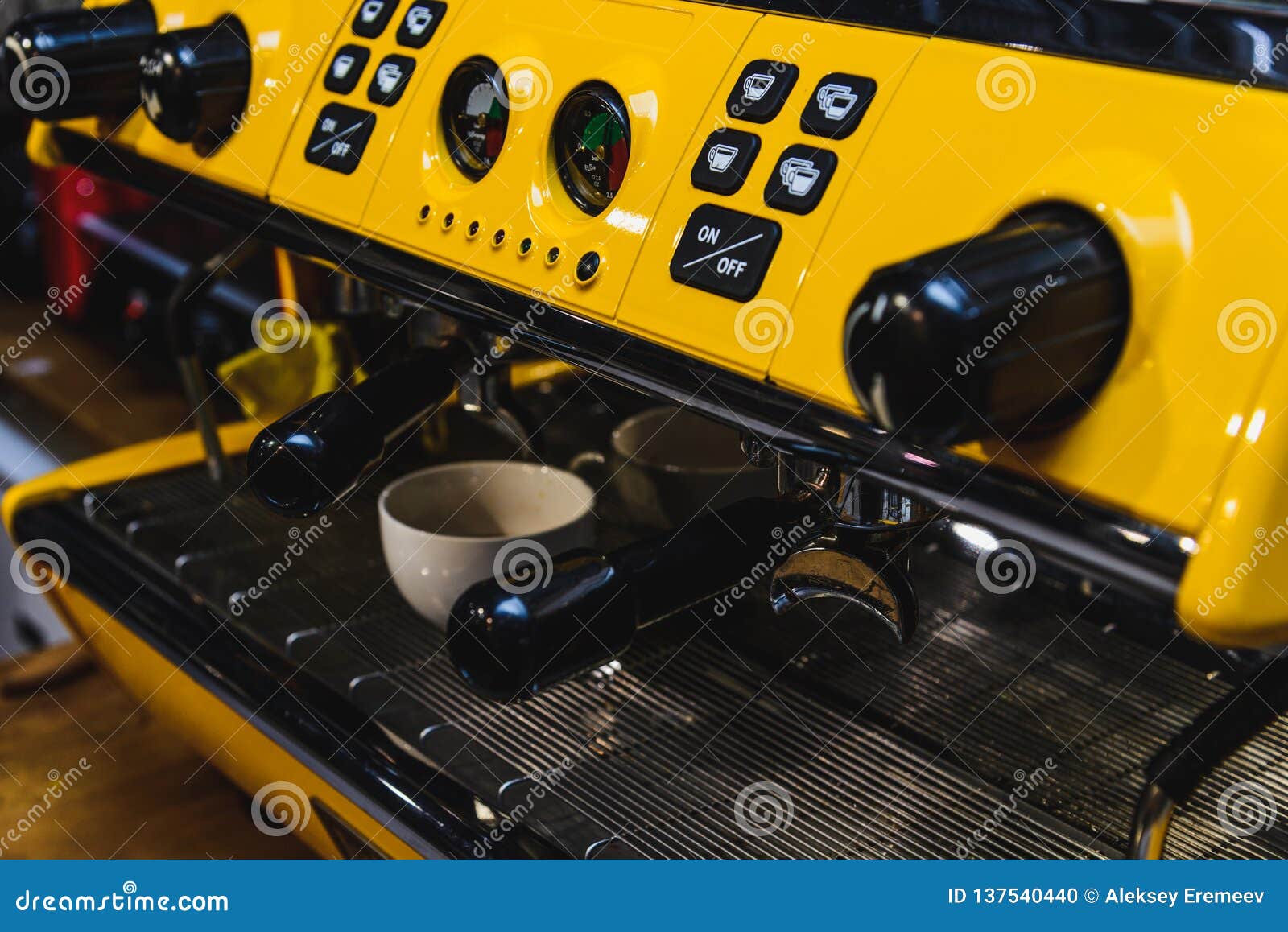 Yellow Coffee Machine with a Cup for the Whole Frame Stock Photo ...