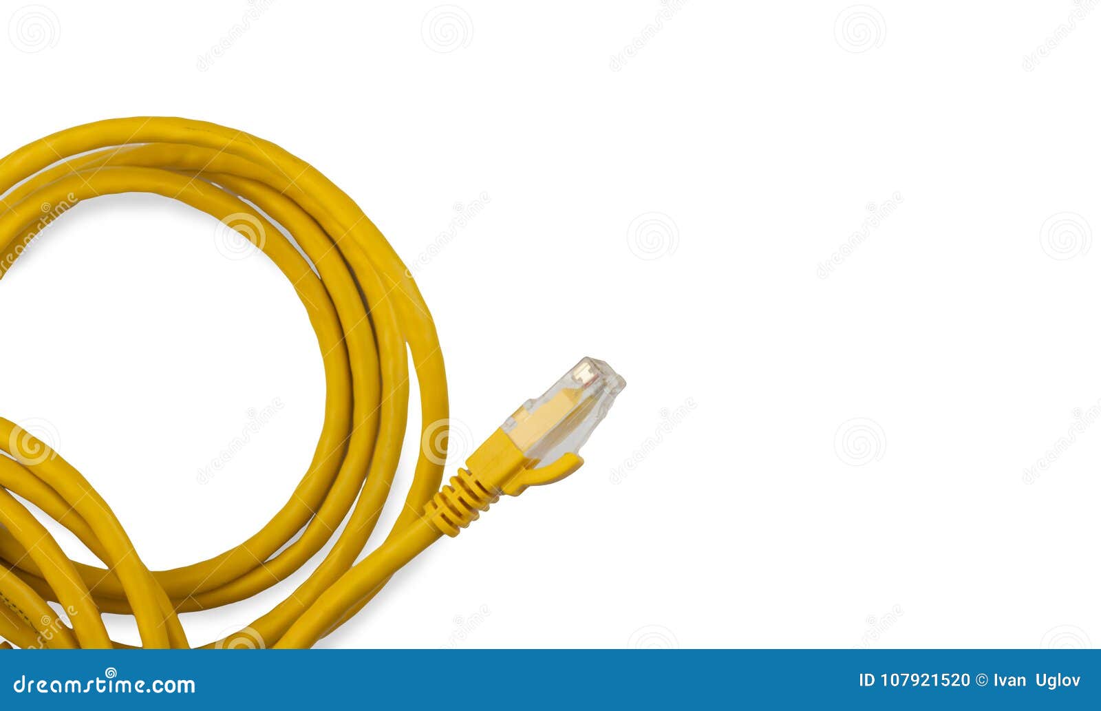 Yellow Coiled Patch Cord Isolated on the White Background. Stock Photo ...