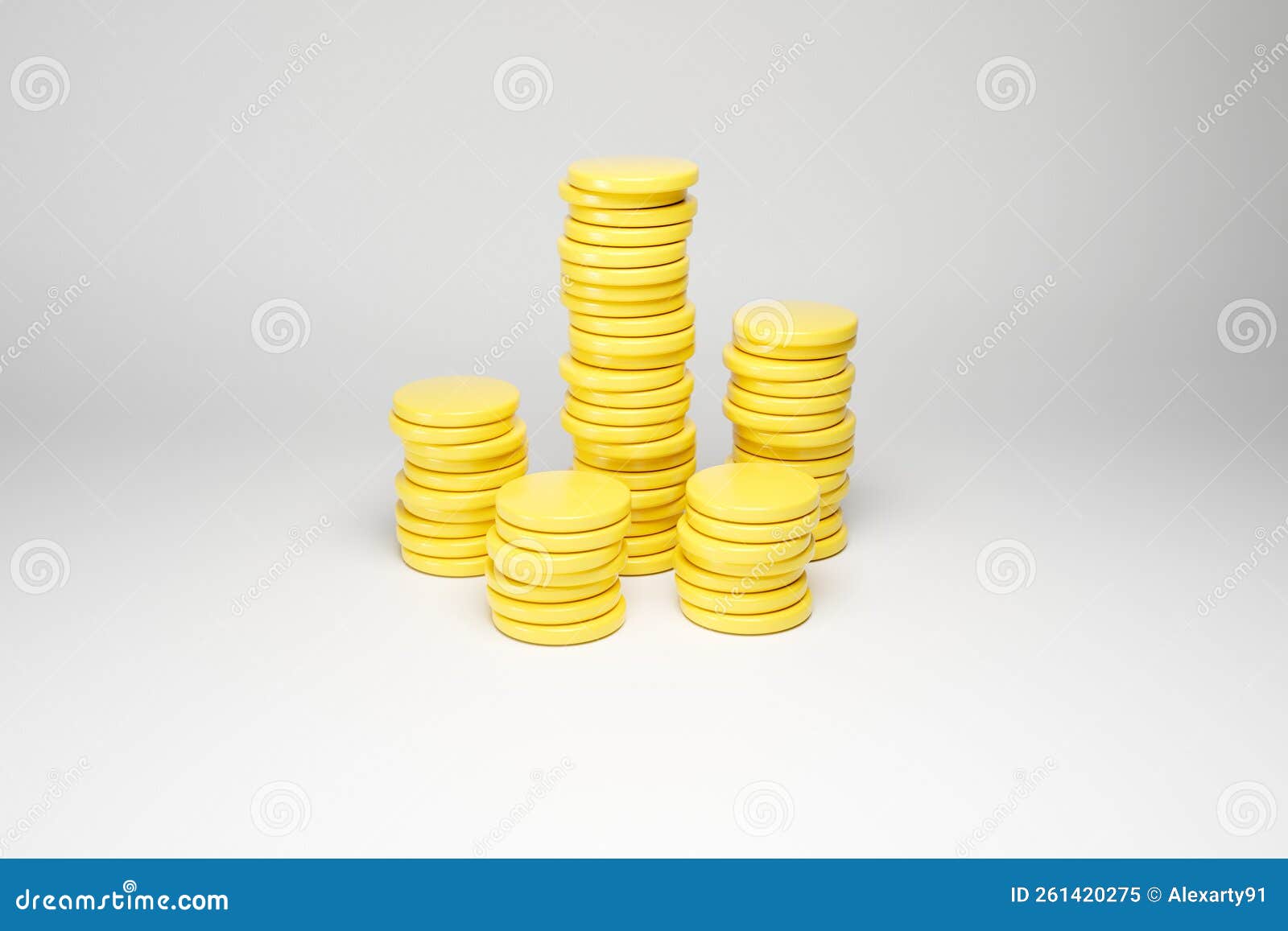 Yellow Coins Stack in Cartoon Style 3d Render. Stock Illustration ...