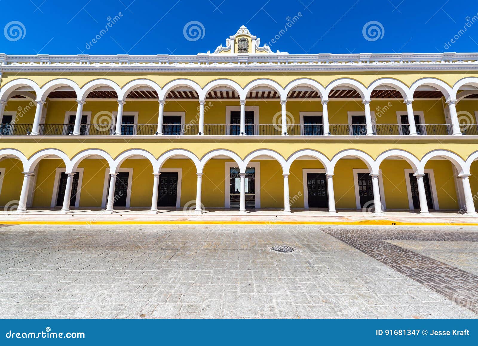 Yellow Colonial Building in Campeche Stock Image - Image of arch, site ...