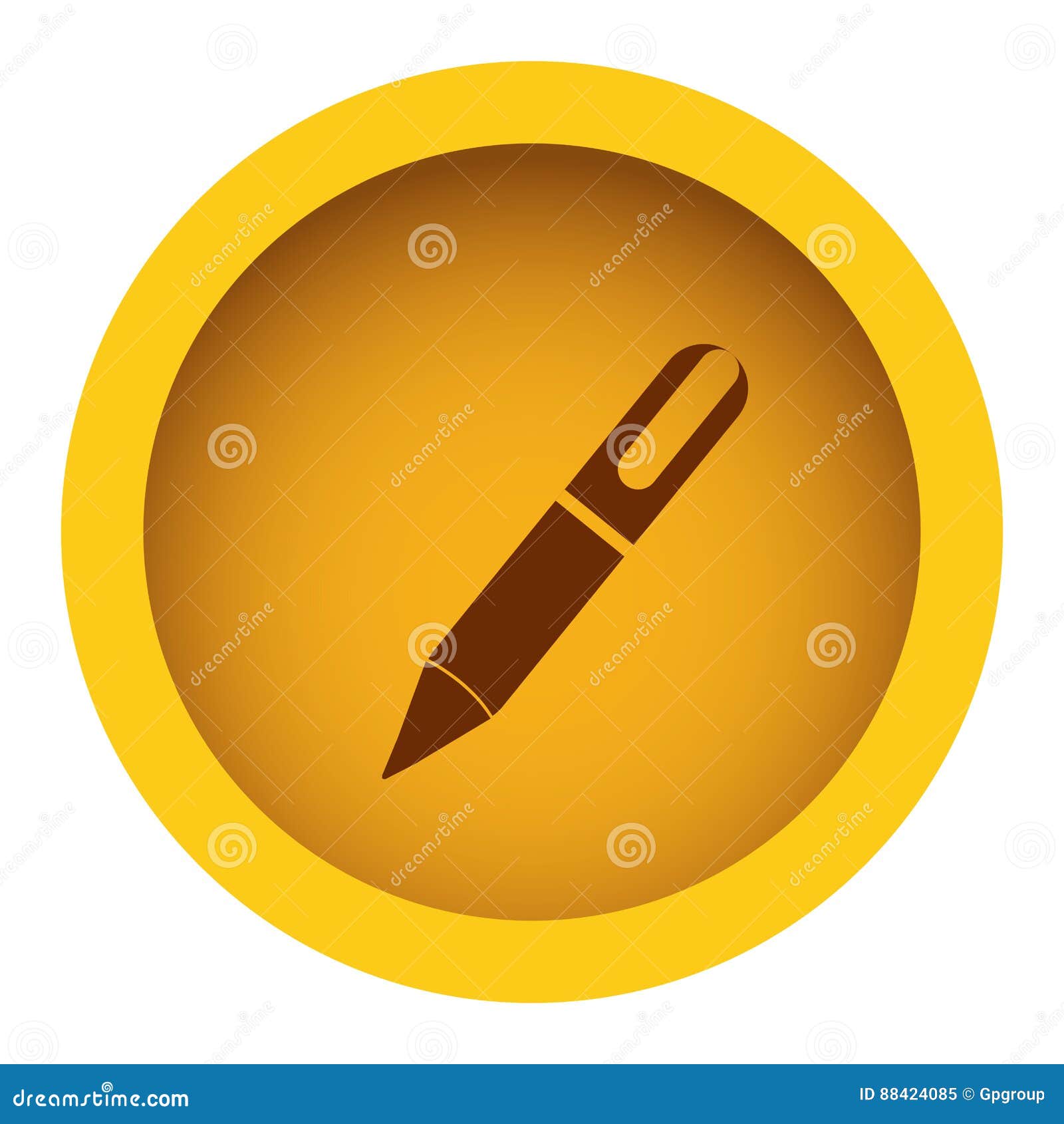 Yellow Color Circular Frame with Silhouette Pen Icon Stock Illustration ...