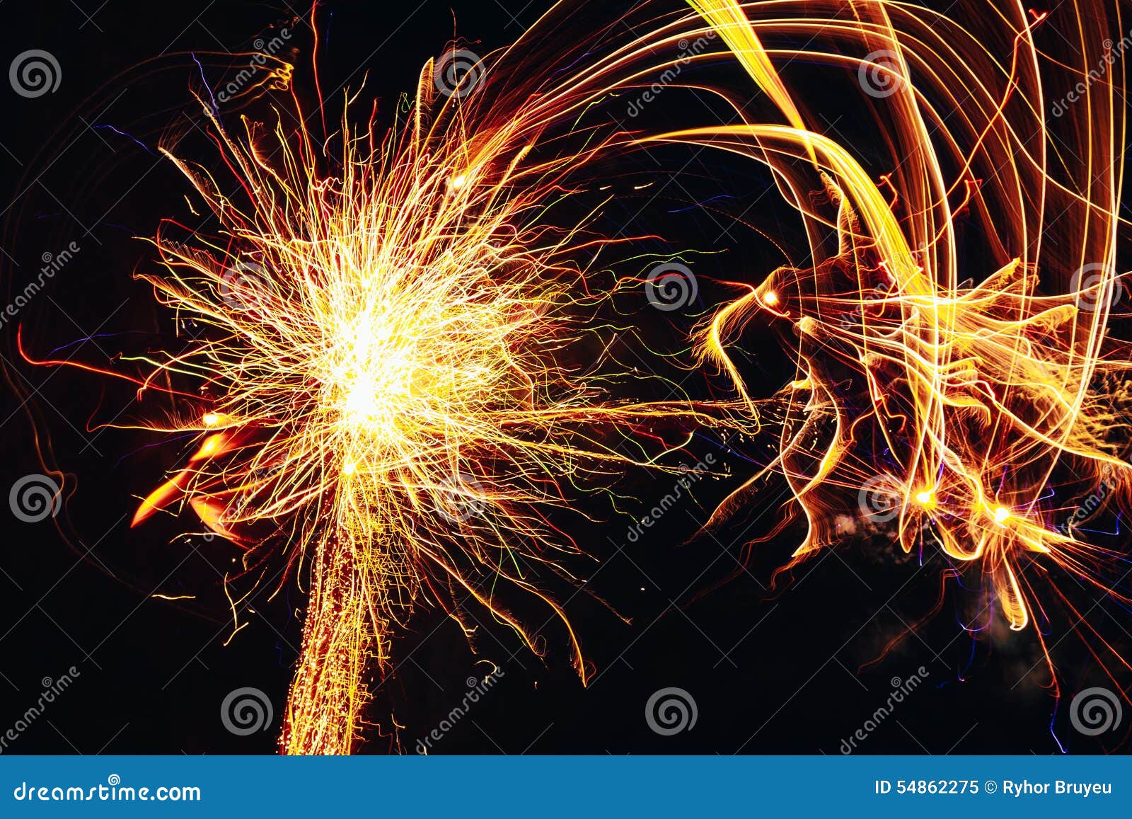 Yellow Color Firework Light Up Night Sky Stock Image - Image of color ...