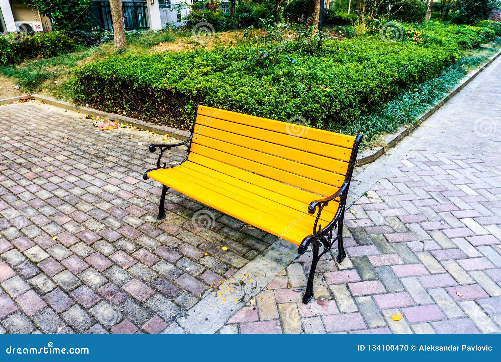 Yellow Colored Bench stock photo. Image of modern, city - 134100470
