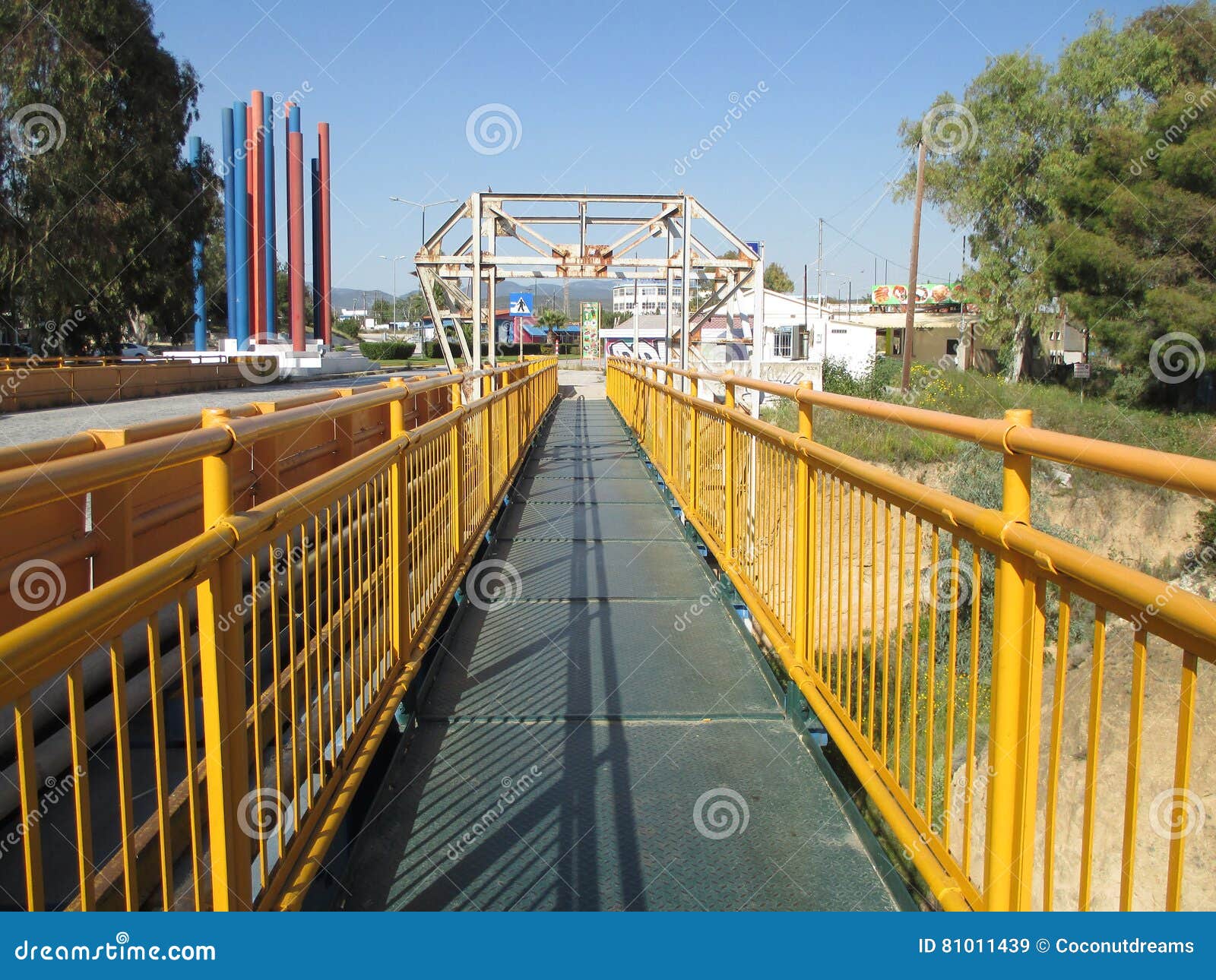 Yellow Colored Bridge Over the Corinth Canal Stock Image - Image of ...